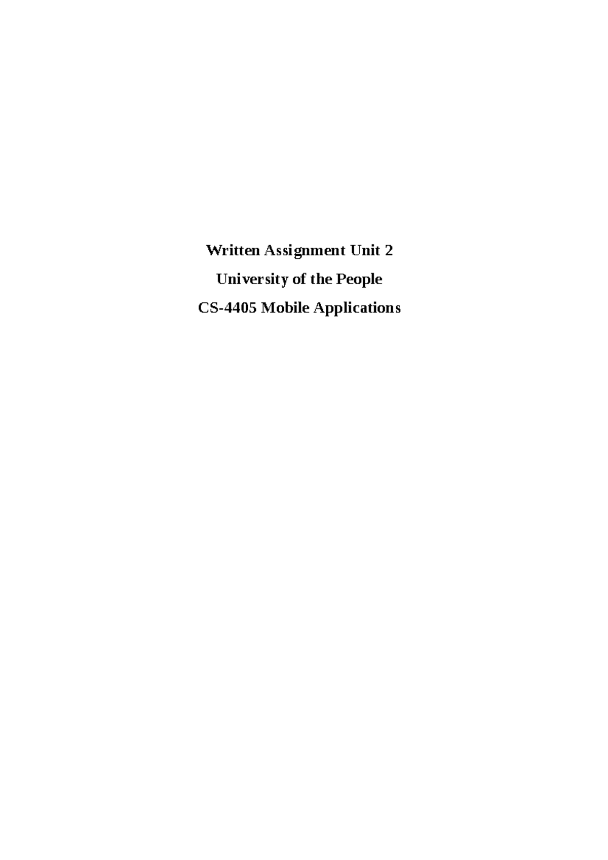 Cs 4405 Unit 2 Programming Assignment Written Assignment Unit 2