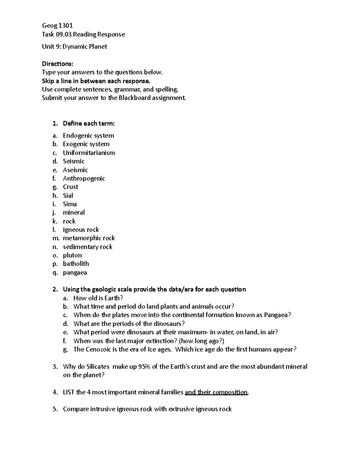 Geog 1301 Task 09.03 Dynamic Planet Reading Response Guide - Studocu