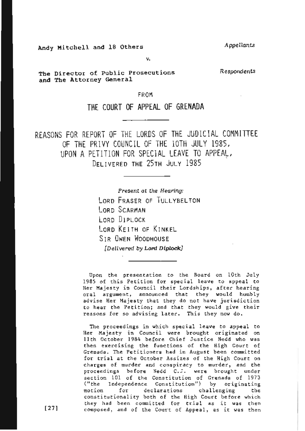 Mitchell v. DPP: Appeal Jurisdiction Analysis (Privy Council, 1985 ...
