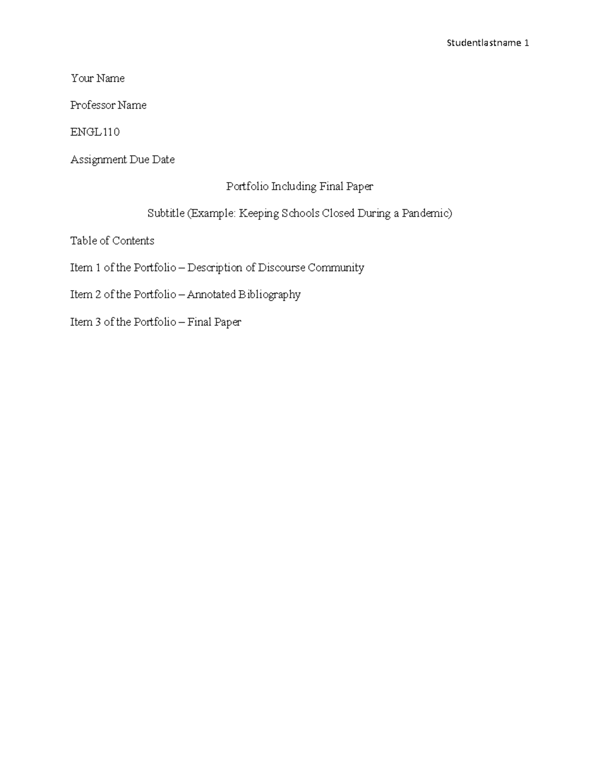 ENGL Portfolio: Final Paper MLA Template Guidelines - Studocu