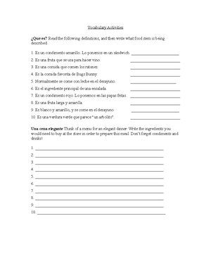 Chapter 2 Worksheet - Capítulo 2: Vocabulary Activities Las clases en ...