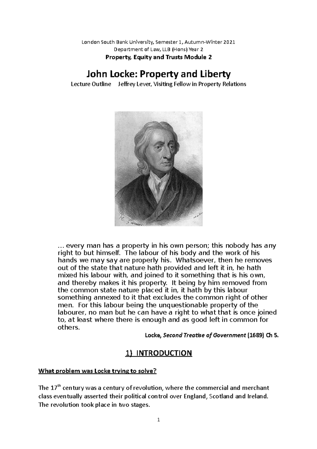 02 John Locke Property and Liberty lecture outline - London South Bank ...