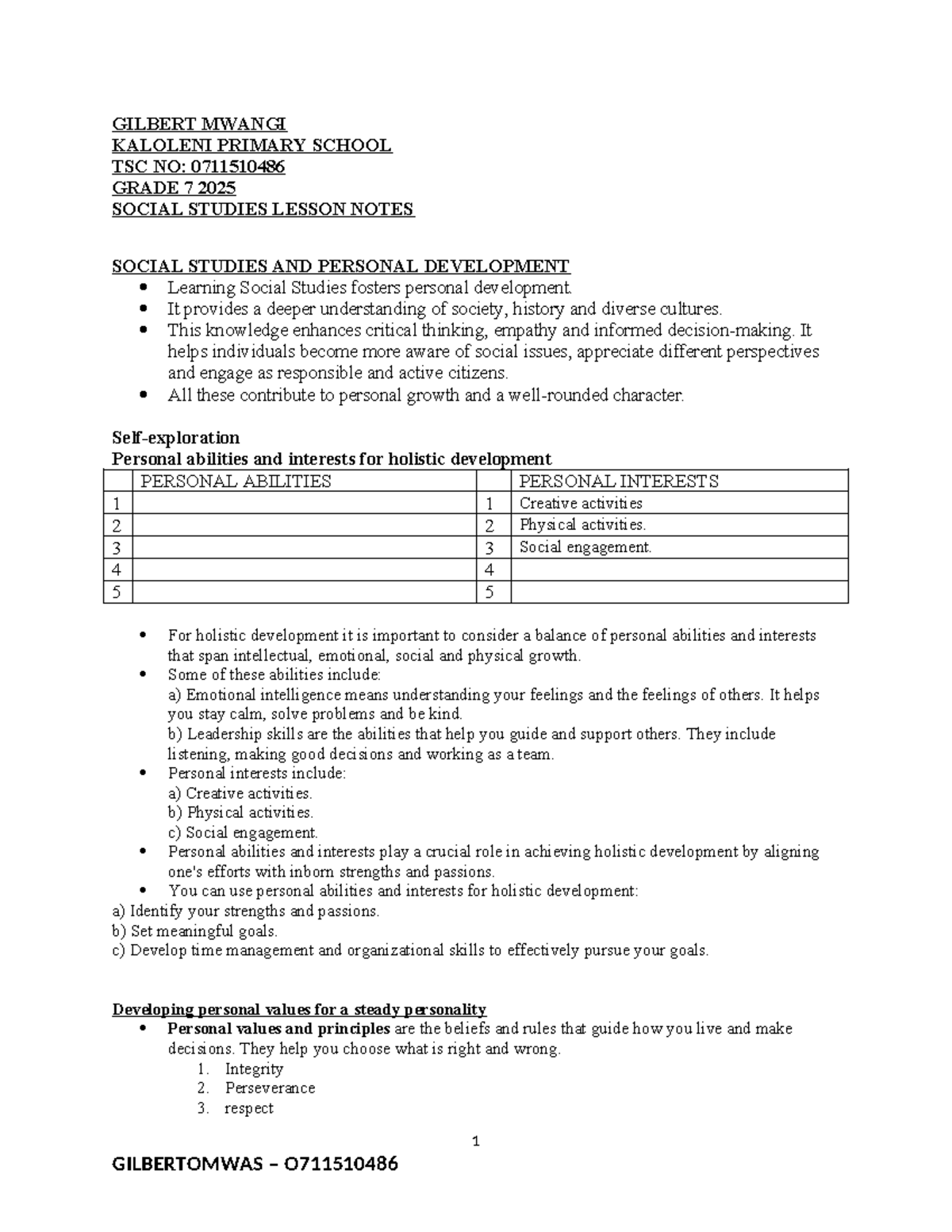 G7 2025 Social Studies Lesson Notes: Personal Development & Origins ...