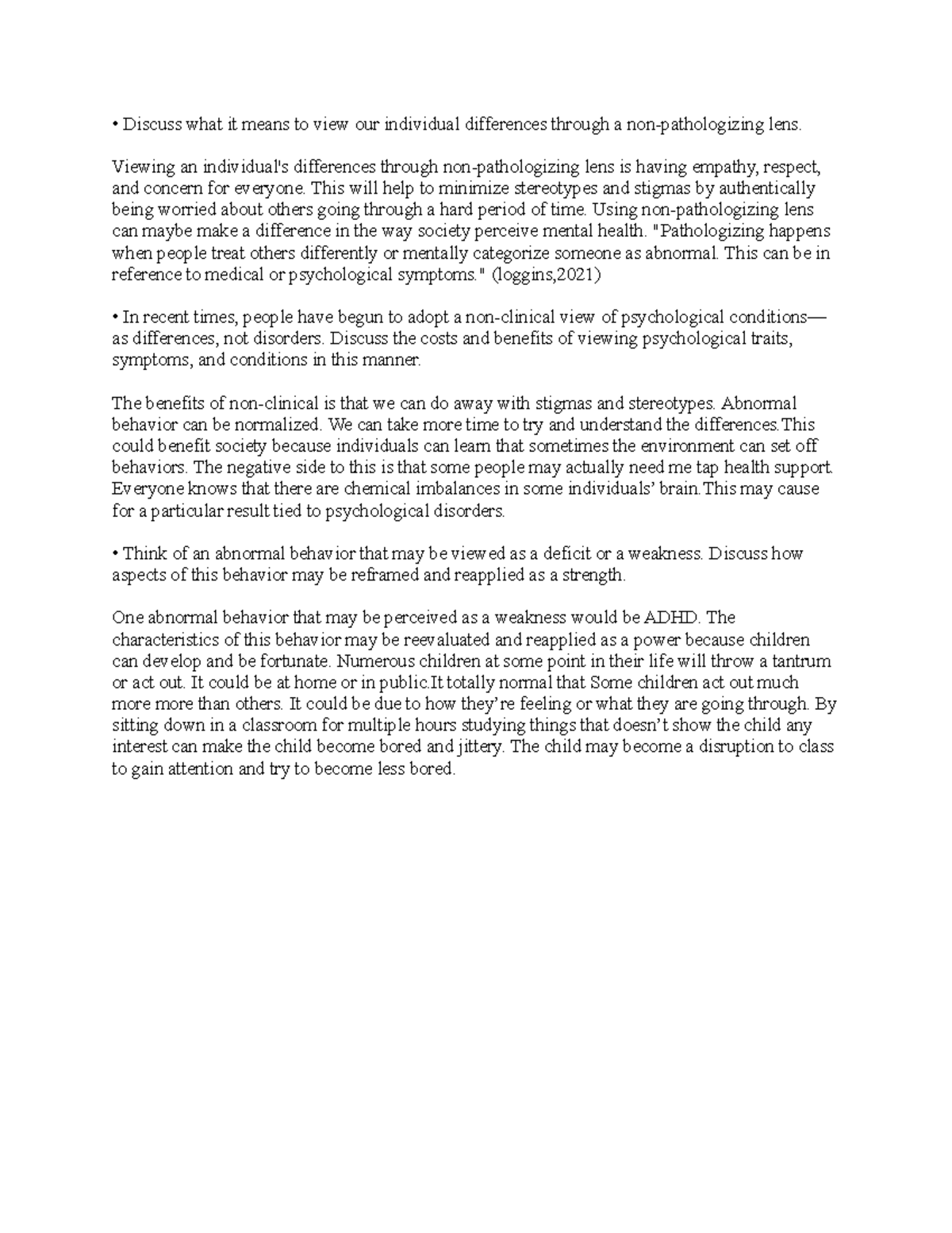 Abnormal Psychology 8-2: Exploring Non-Pathologizing Perspectives - Studocu