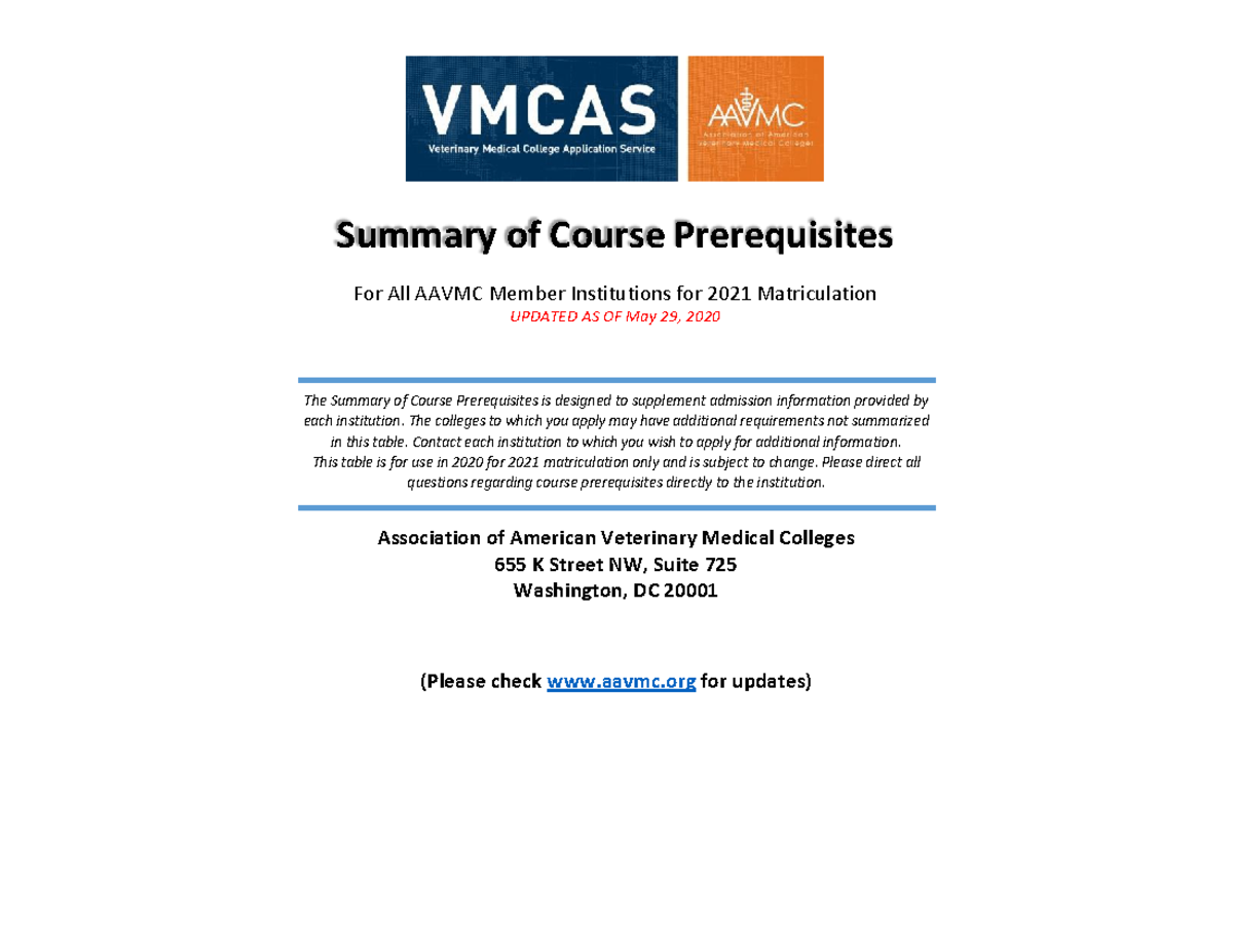 Vmcasprereqchart - Document - The Summary of Course Prerequisites is ...