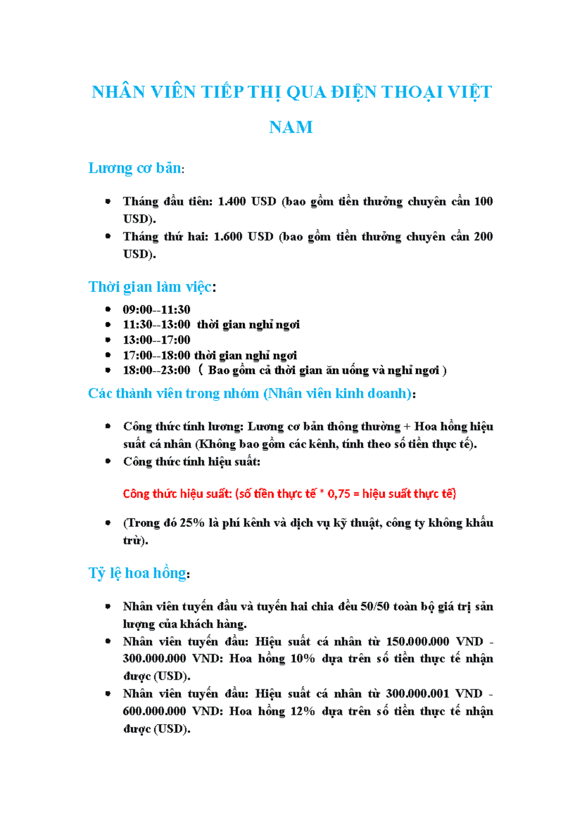 NHÂN VIÊN TIẾP THỊ QUA ĐIỆN THOẠI VIỆT NAM - LƯƠNG VÀ HOA HỒNG - Studocu