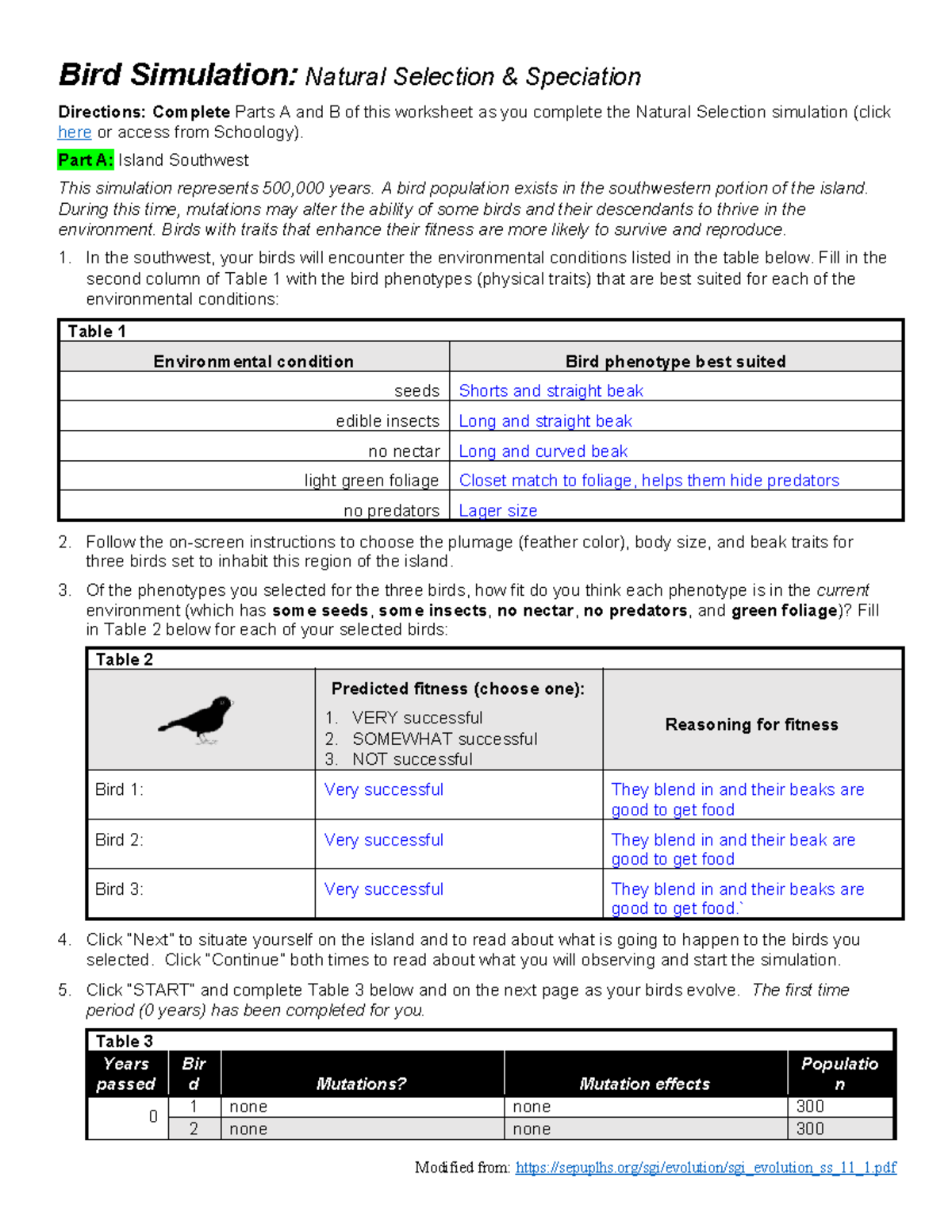 Bird Simulation: Natural Selection & Speciation Analysis (Bio 101 ...