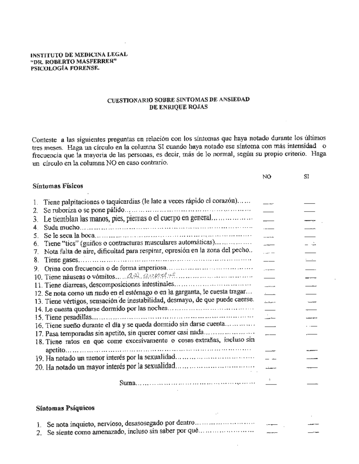 Cuestionario de Ansiedad según Enrique Rojas: Análisis y Síntomas - Studocu