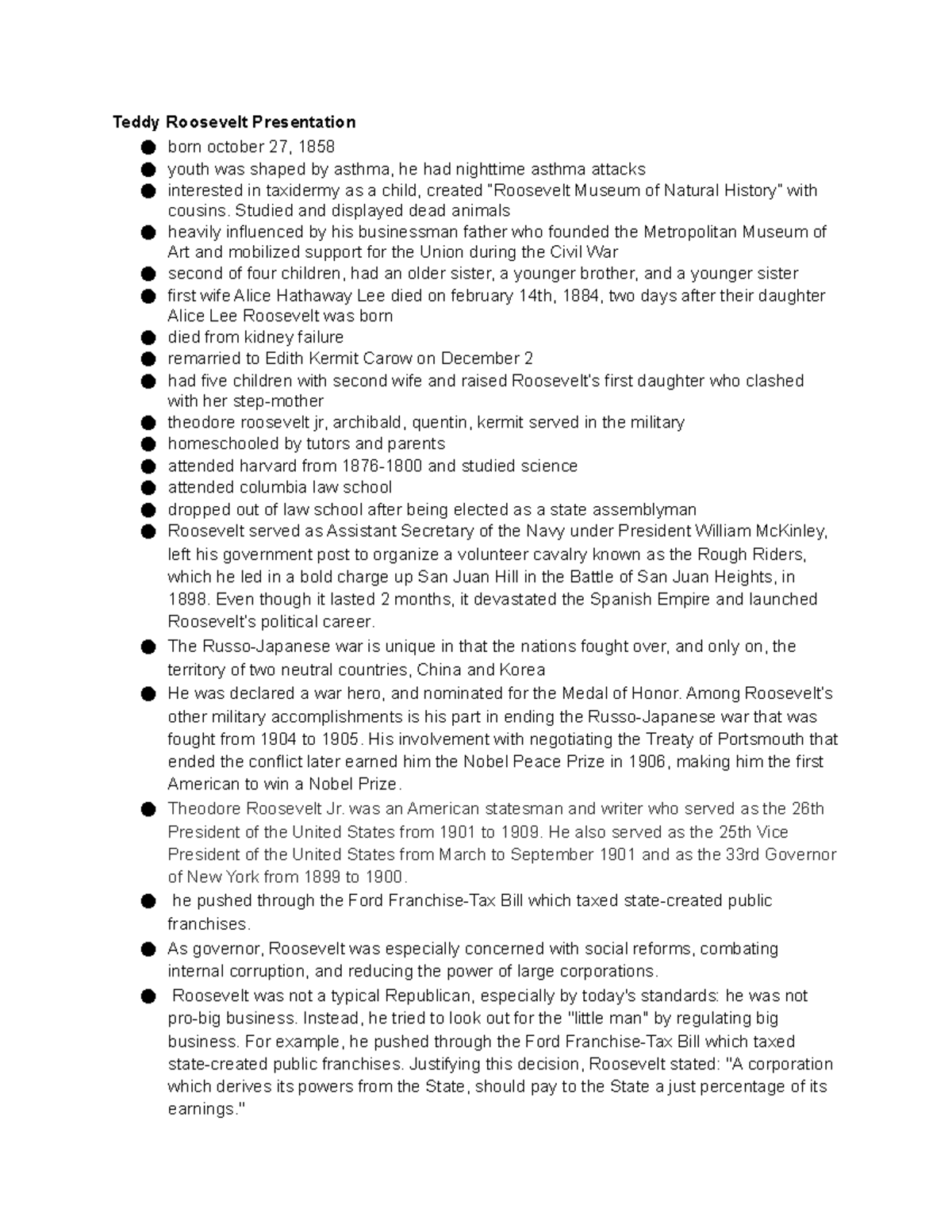 Unit Test Notes Ch 27-31 - Teddy Roosevelt Presentation born october 27 ...