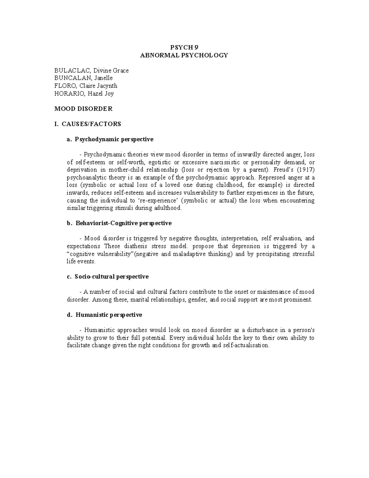 PSYCH 9: Mood Disorders - Causes and Treatment Overview - Studocu