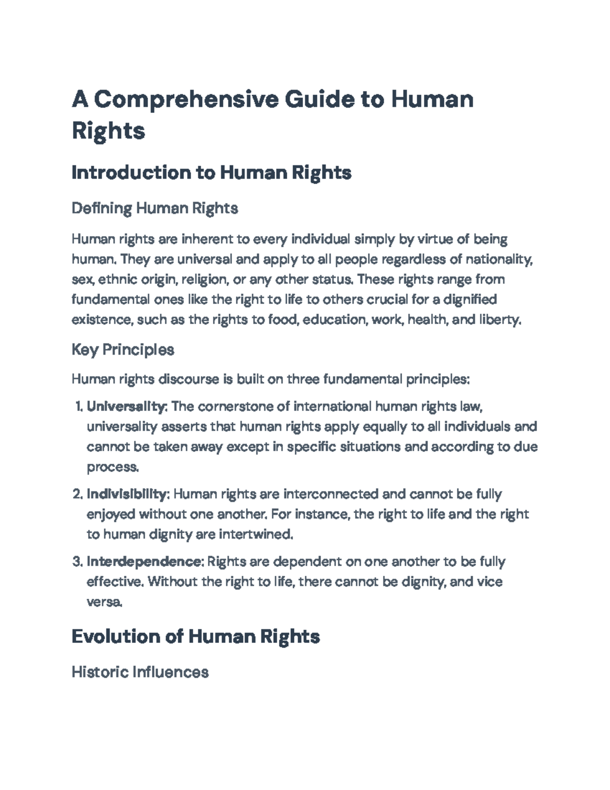 A Comprehensive Overview of Human Rights Principles and History - A ...