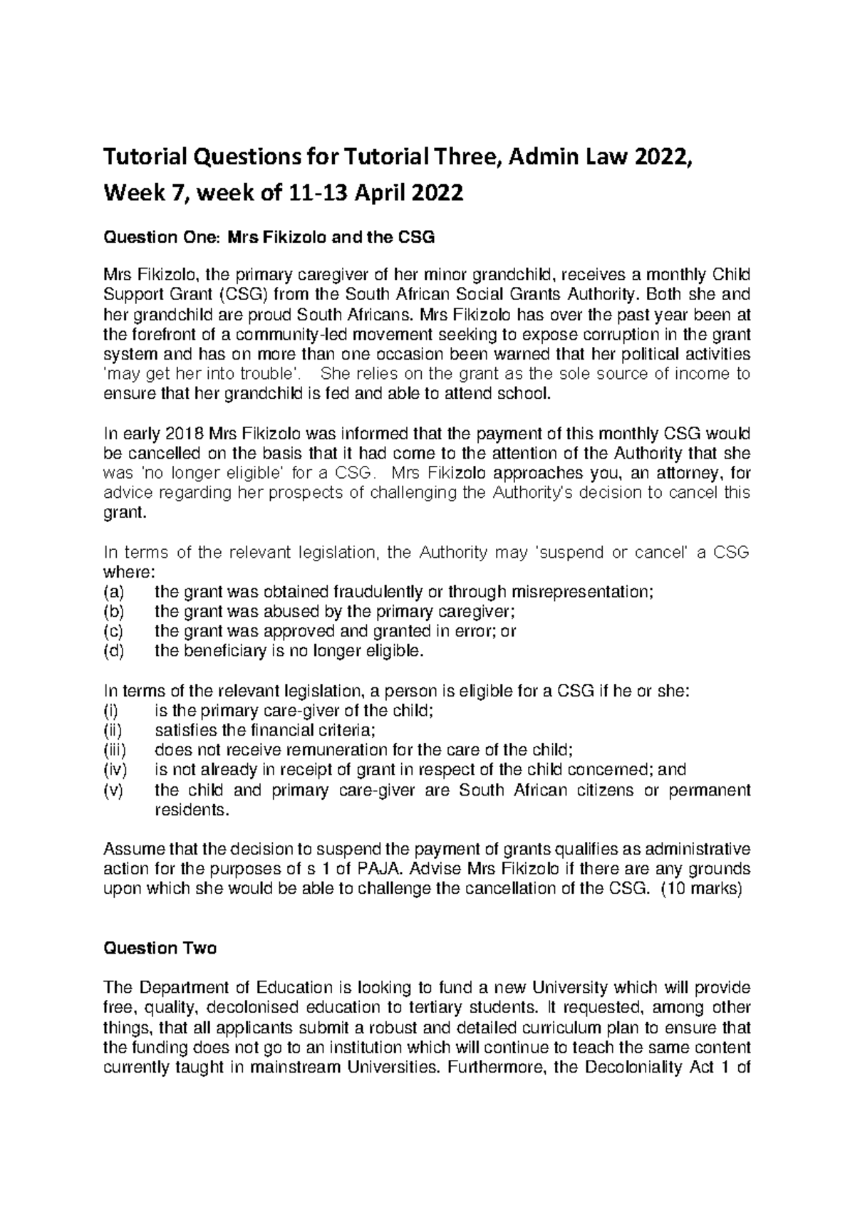 Tutorial+Three+Questions+2022 - Tutorial Questions for Tutorial Three ...