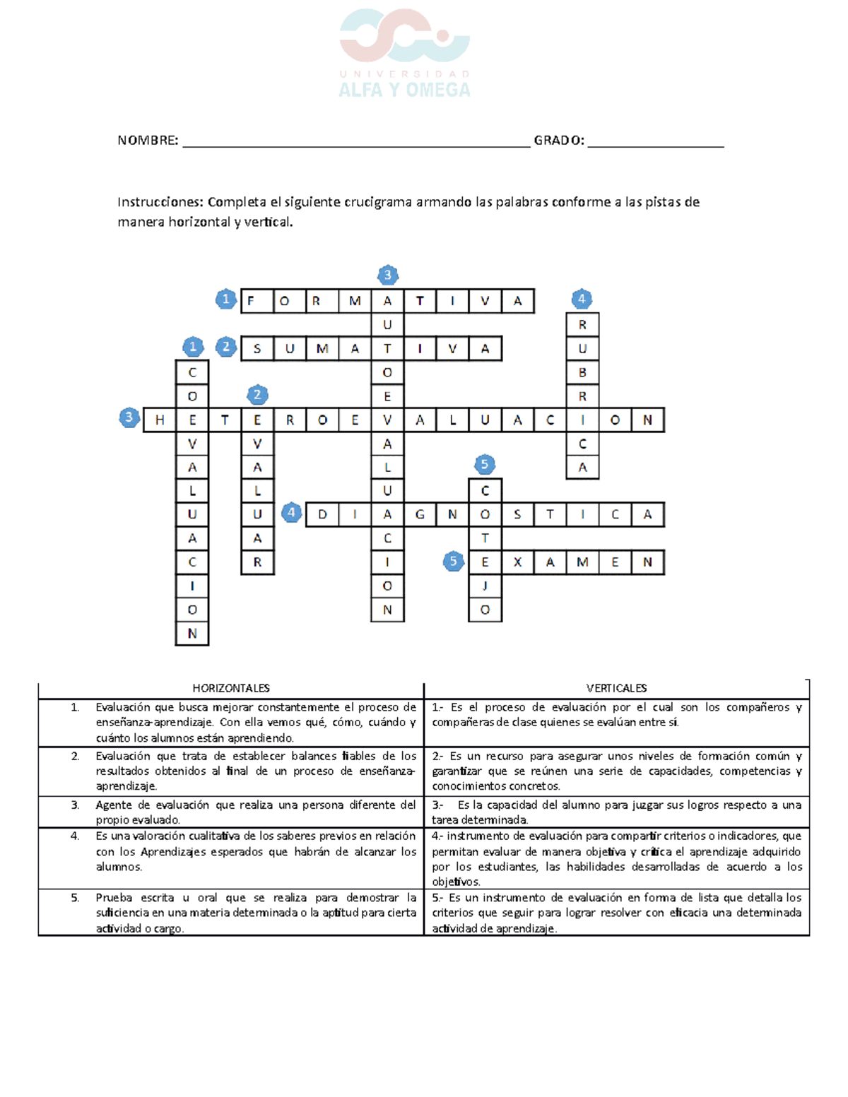 Crucigrama Resuelto - Material Didáctico para Evaluación - Studocu