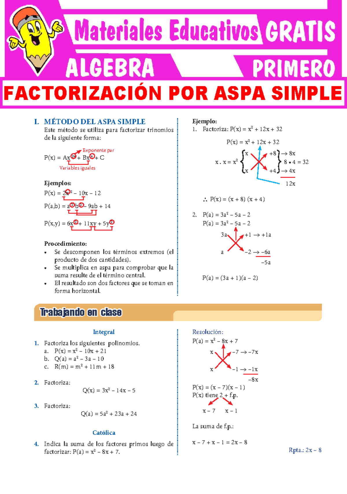 Factorización por Aspa Simple I: Método para Secundaria - Studocu