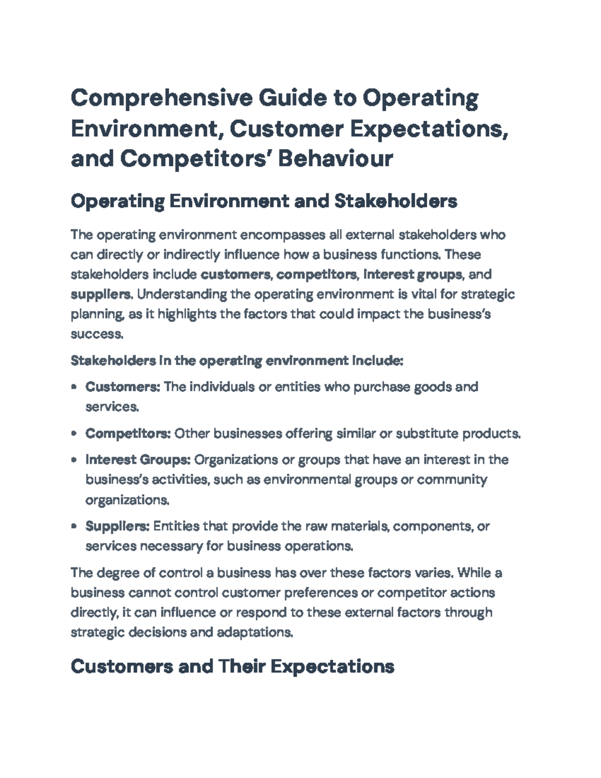 Comprehensive Guide on Business Environment & Customer Expectations ...