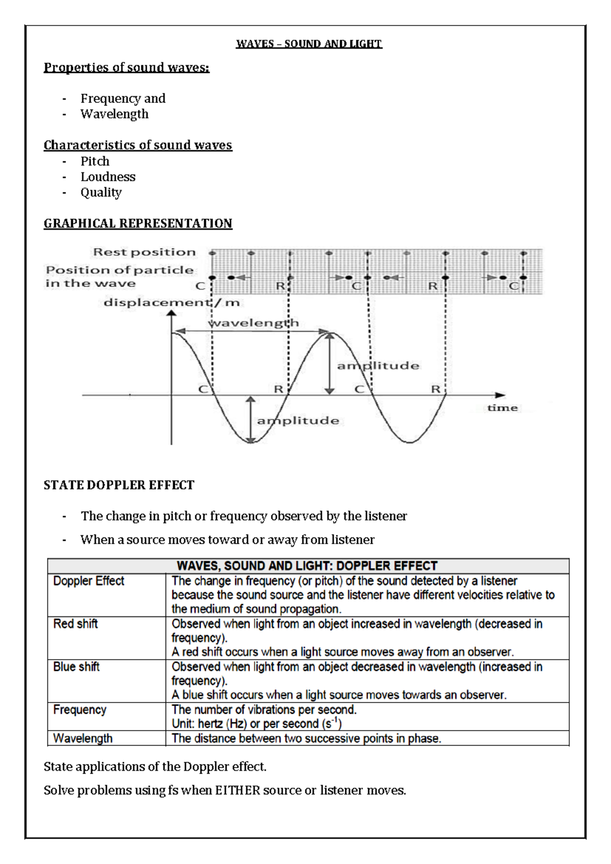 Doppler Effect Notes - Understanding Sound & Light Waves Concepts - Studocu