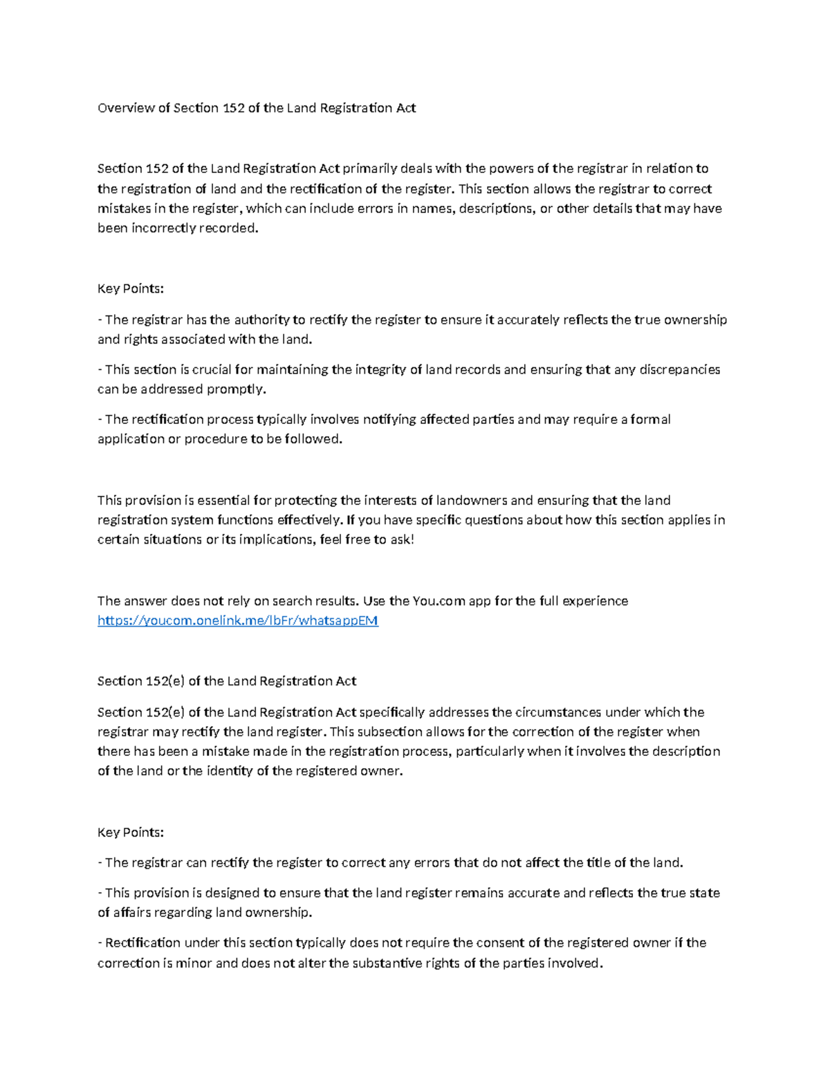 Overview of Section 152 of the Land Registration Act: Key Powers ...