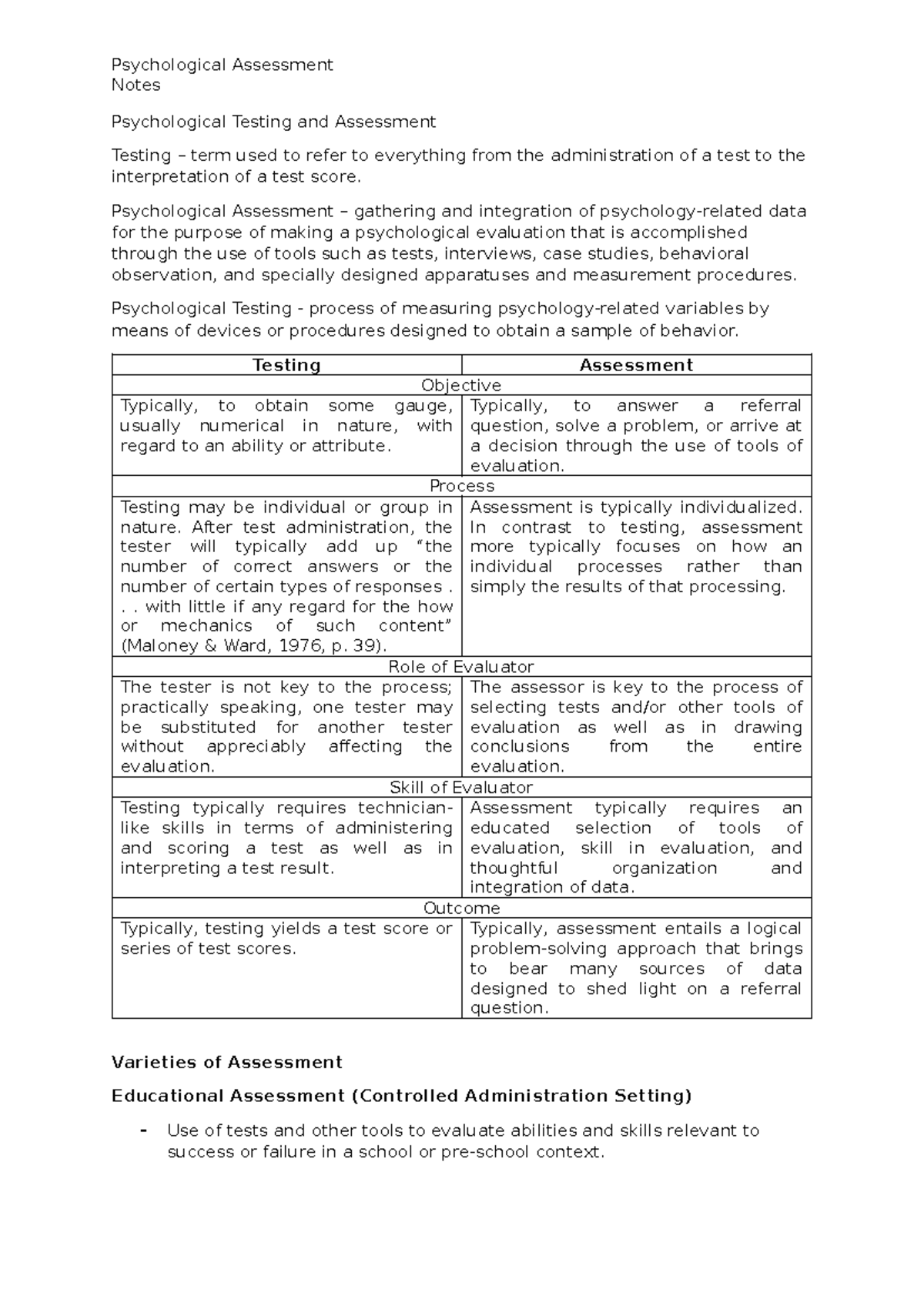 Psych 101: Psychological Assessment and Testing Notes - Studocu