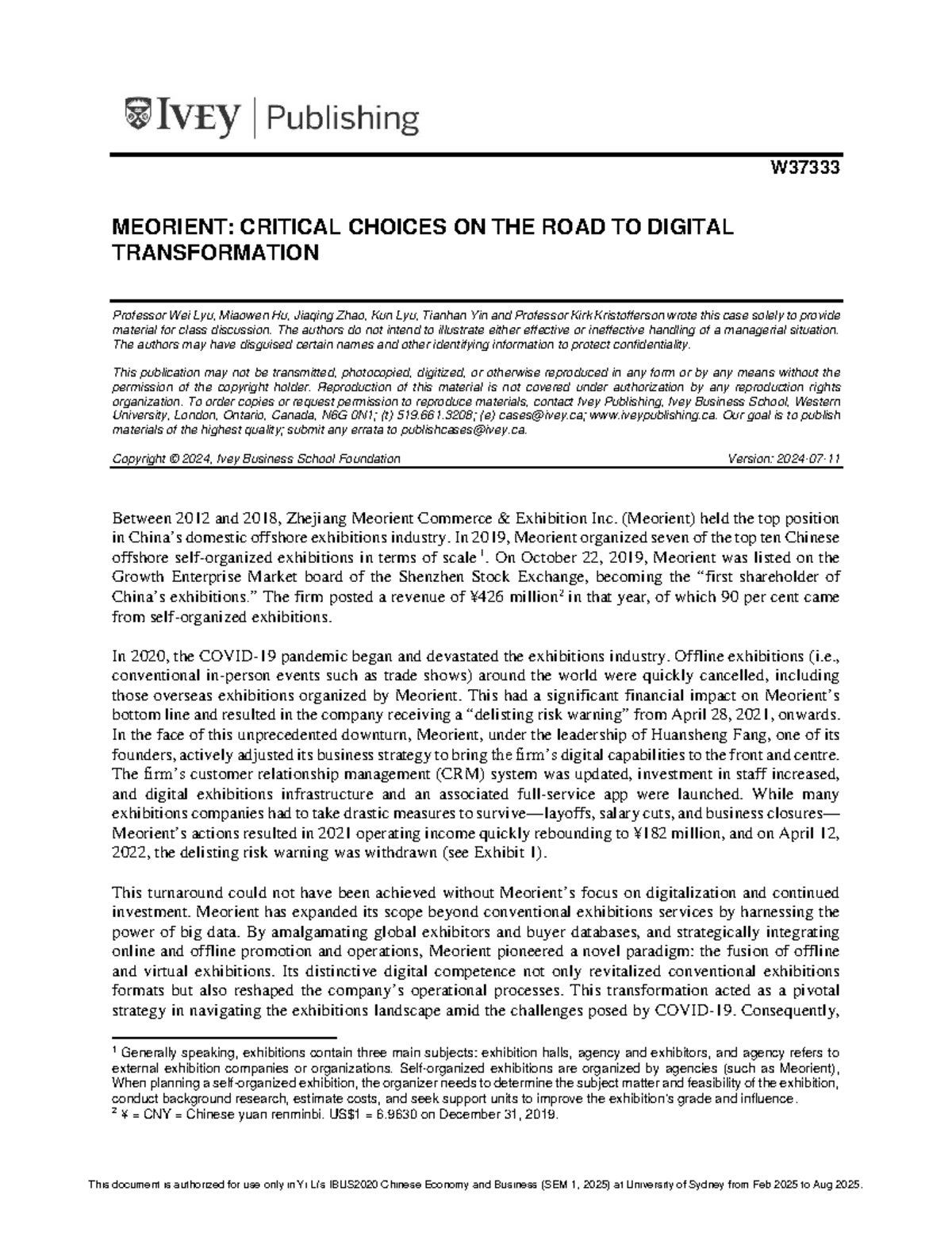 IBUS2020 Case Study: Meorient's Digital Transformation Journey - Studocu