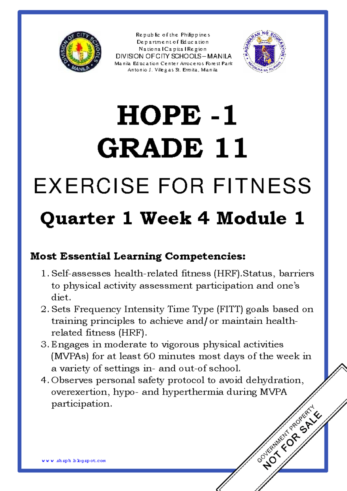HOPE GRADE 11 Q1 W4 Module 1: Exercise Principles (FITT) - Studocu