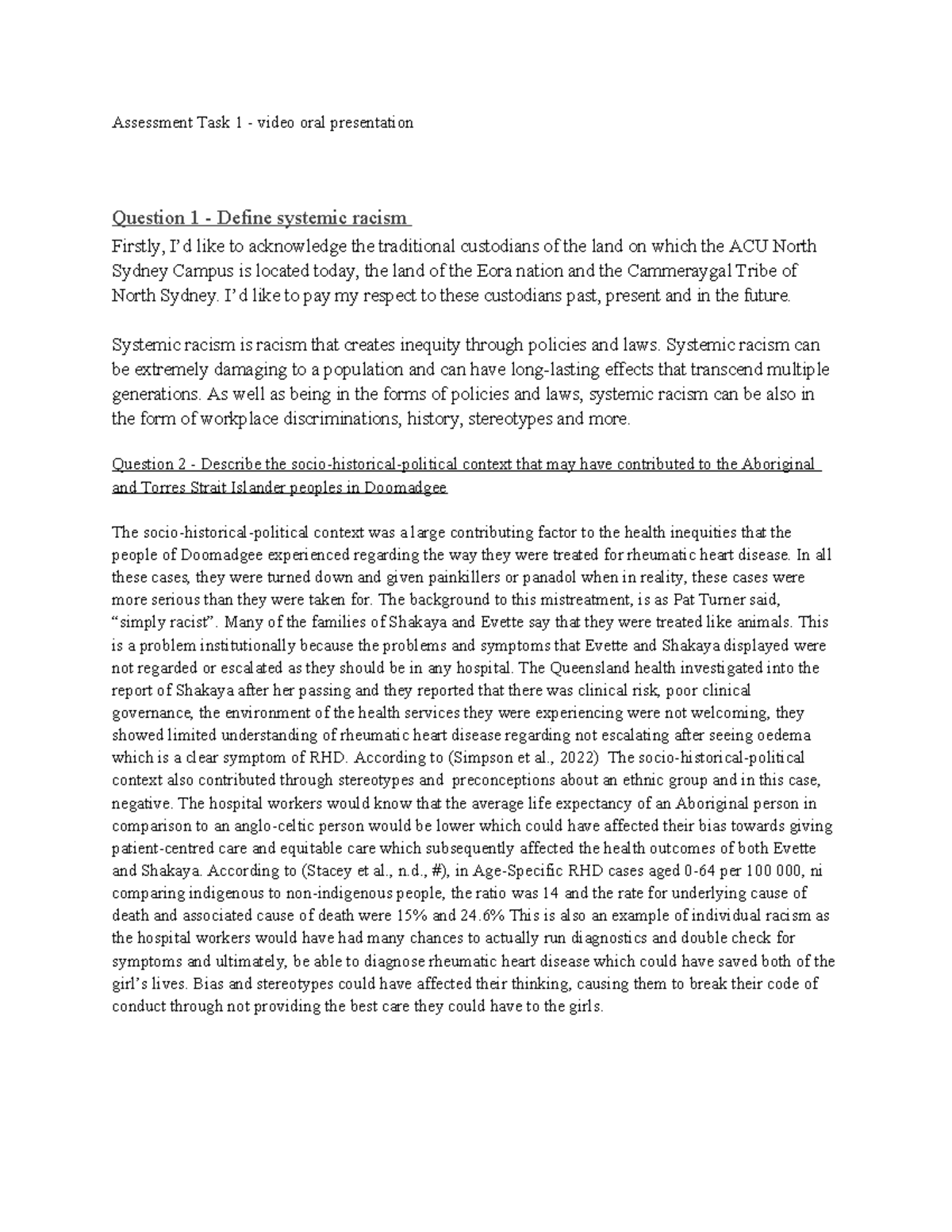 HLSC120 AT1 oral presentation - Assessment Task 1 - video oral ...