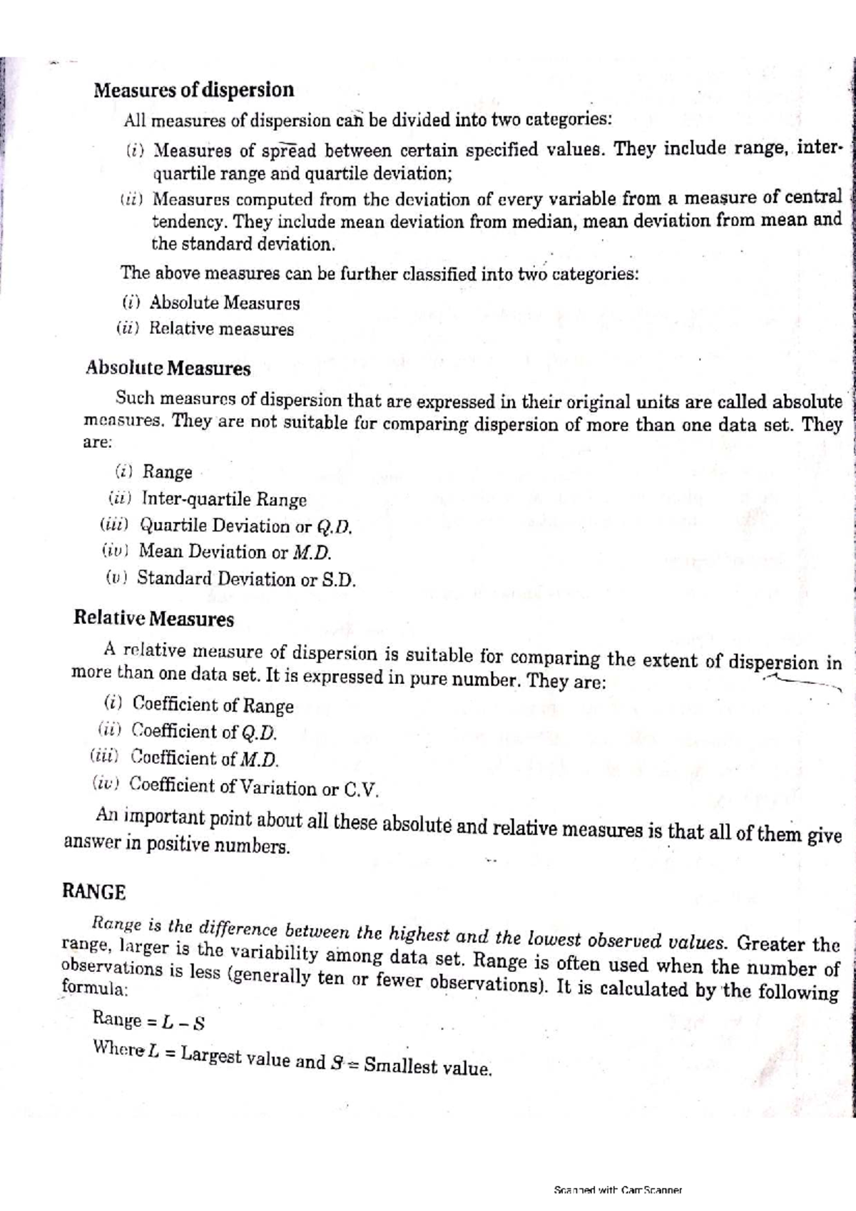 Unit3 Measures of Dispersion - Measures of dispersion All measures of ...