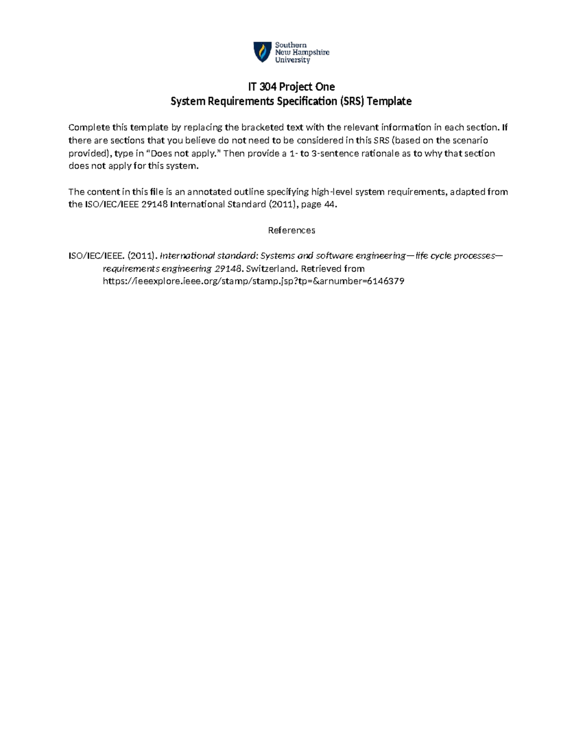 IT 304 Project One: System Requirements Specification (SRS) Guide - Studocu