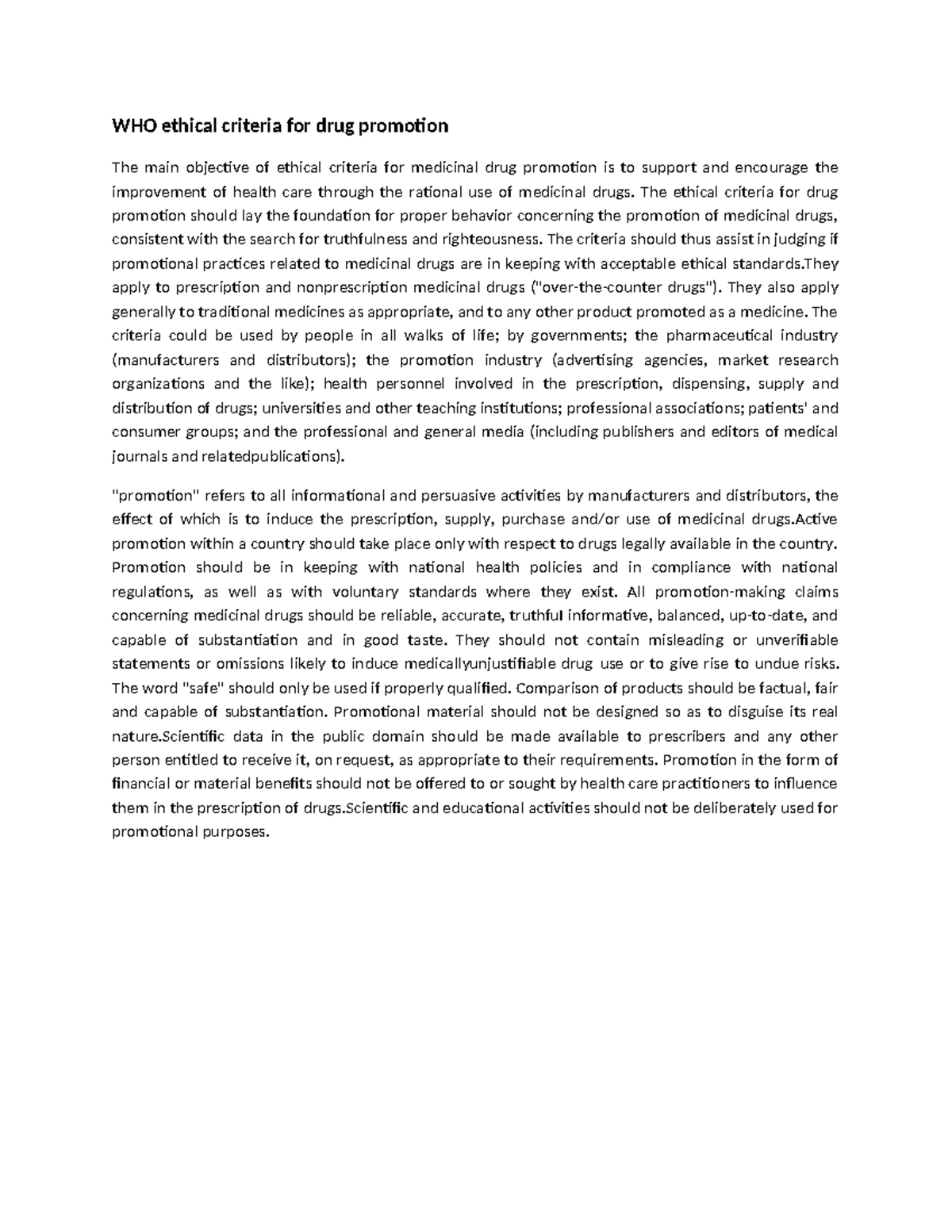 WHO Ethical Criteria for Medicinal Drug Promotion Guidelines - Studocu