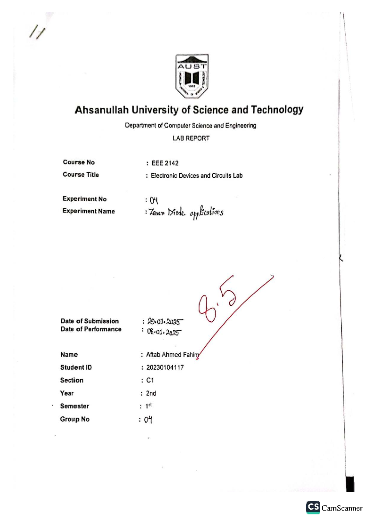 AUST 2142 Lab Report: Zener Diode Applications - Experiment 04 - Studocu
