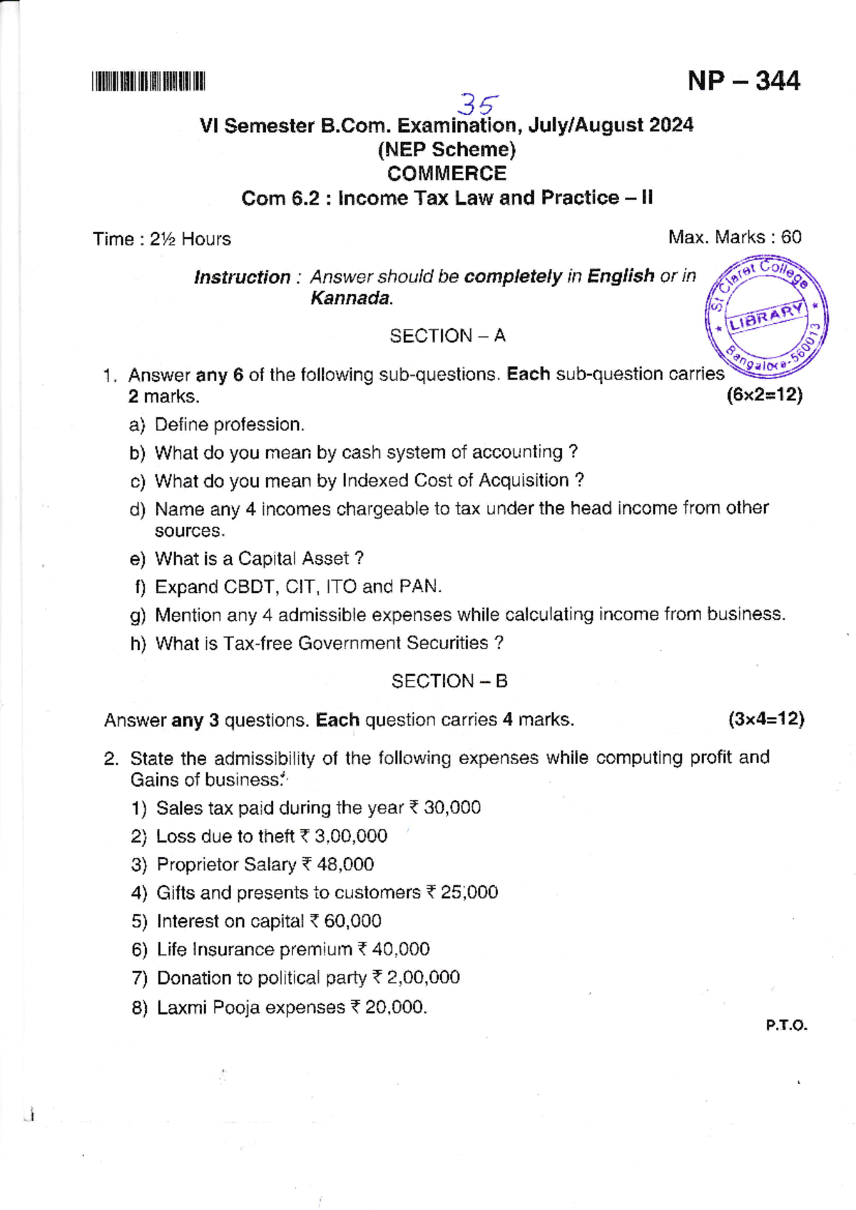 IT2 - QUESTION PAPER - I Iililil llilt l[ ililt Ililt lil llil NP - 344 ...