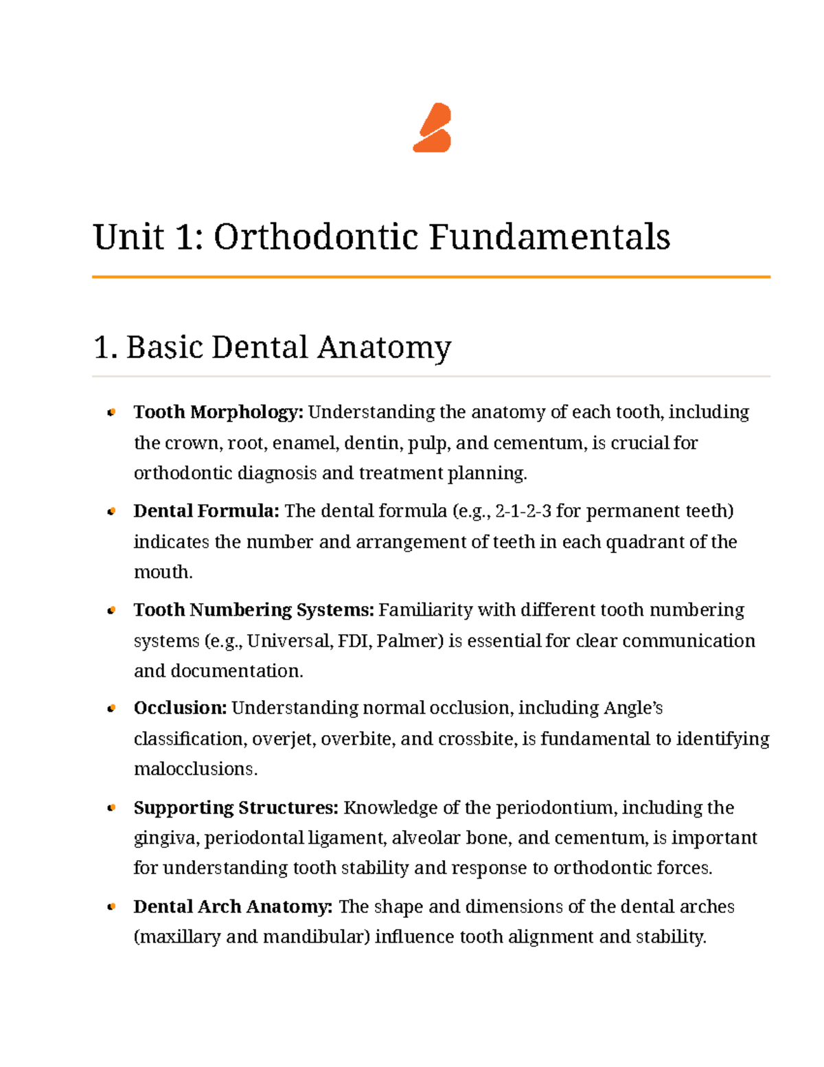 Ortho 251129: Unit 1 & 2 - Orthodontic Fundamentals & Diagnostics Notes ...