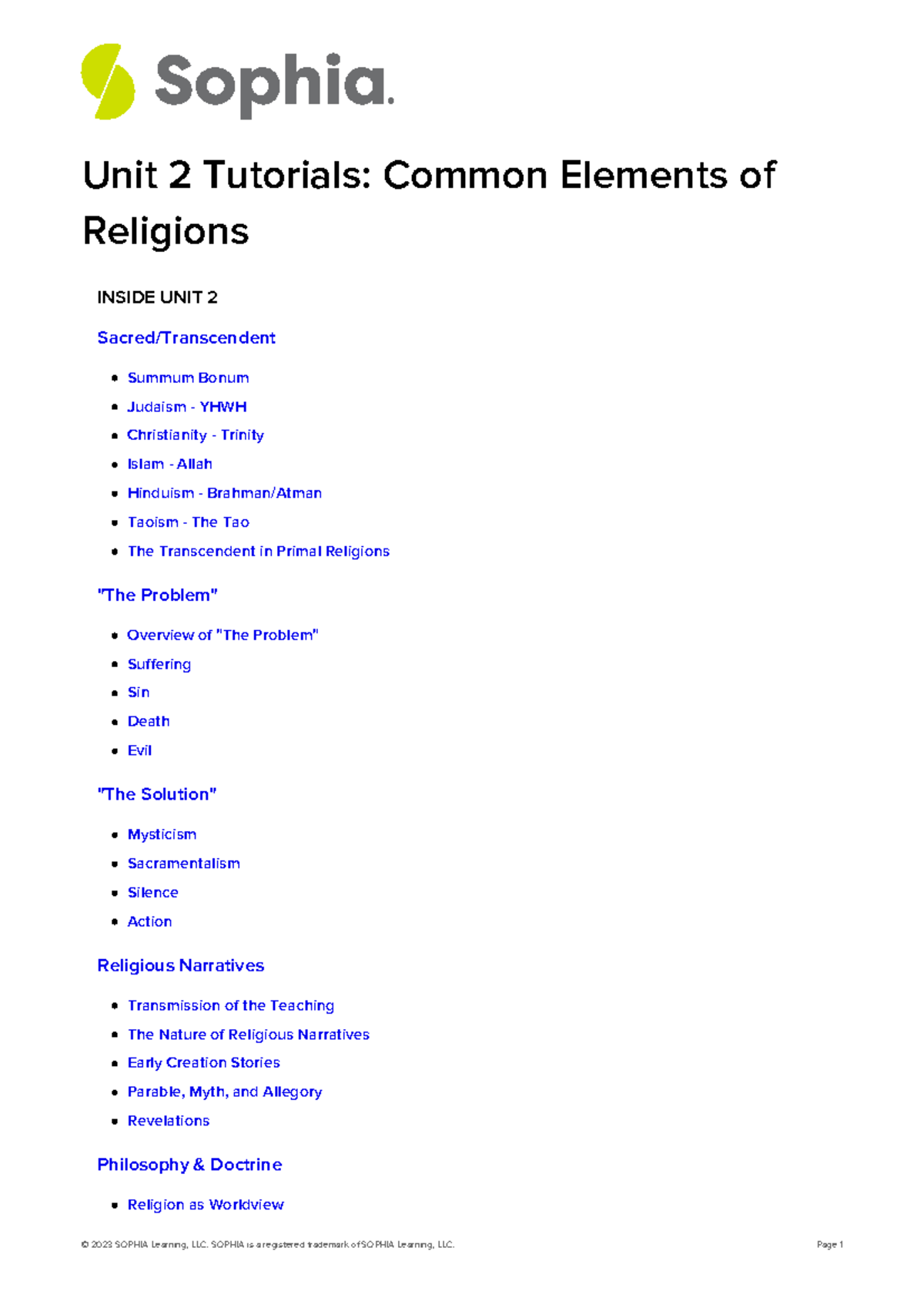 World Religions Unit 2: Key Concepts and Common Elements - Studocu