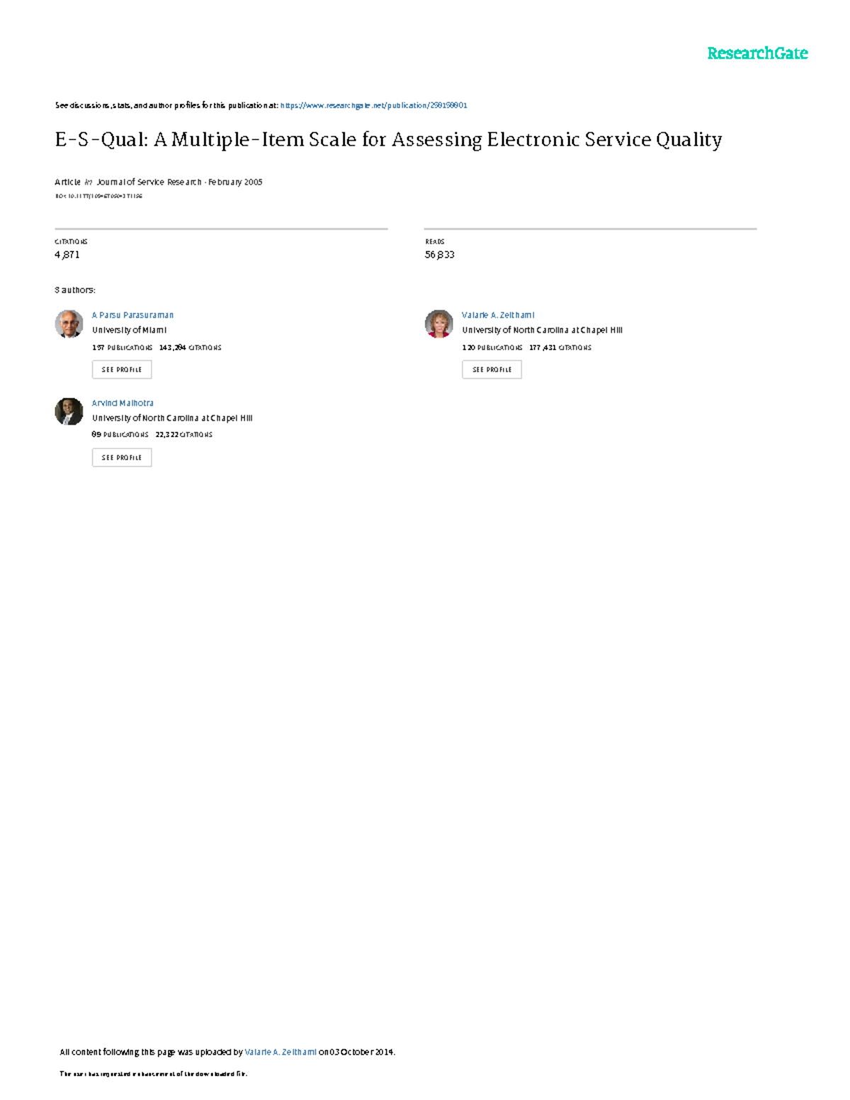 E-S-QUAL: Developing a Scale for e-Service Quality Assessment - Studocu