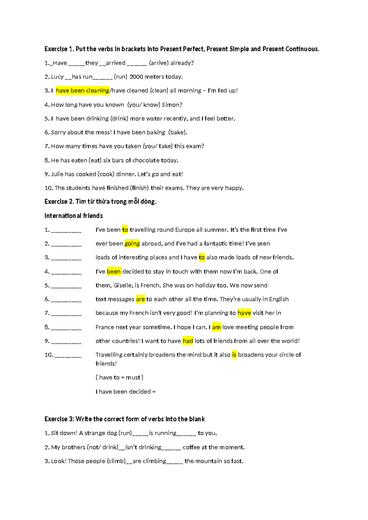 Exercise 1-5: Present Tenses Practice (BTVN) - Studocu