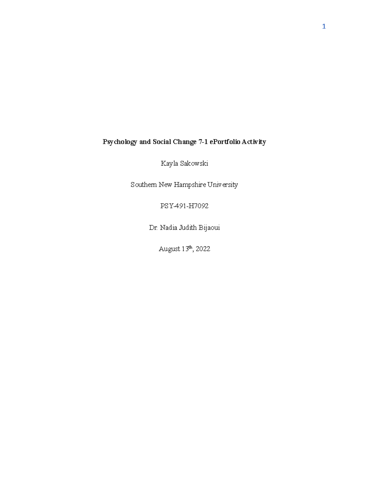 PSY-491-H: Module 7 ePortfolio Activity - Psychology Reflection - Studocu