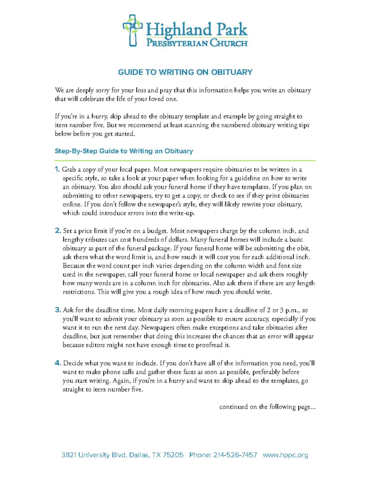 Guide to Writing an Obituary: Step-by-Step Instructions & Tips - Studocu