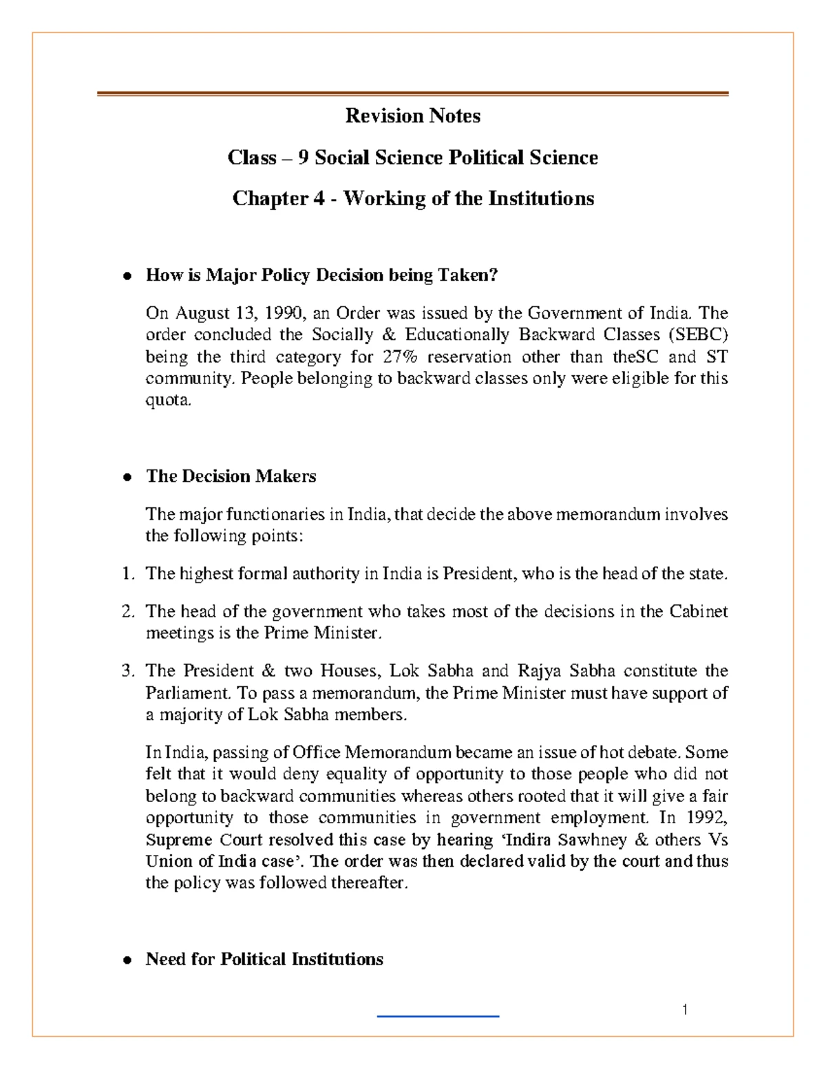 CBSE Class 9 Political Science (Civics) Chapter 1 Notes - What is ...
