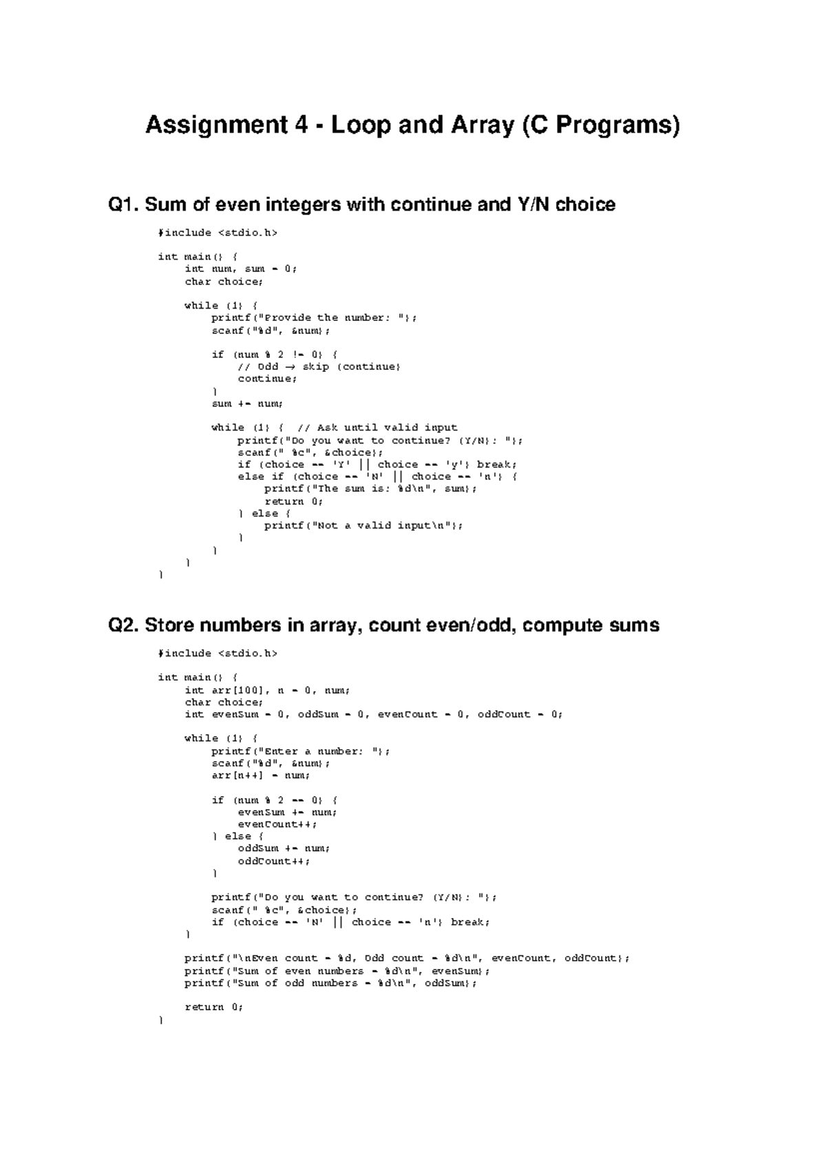 Assignment 4 Solutions: Loop and Array (C Programs) - Studocu