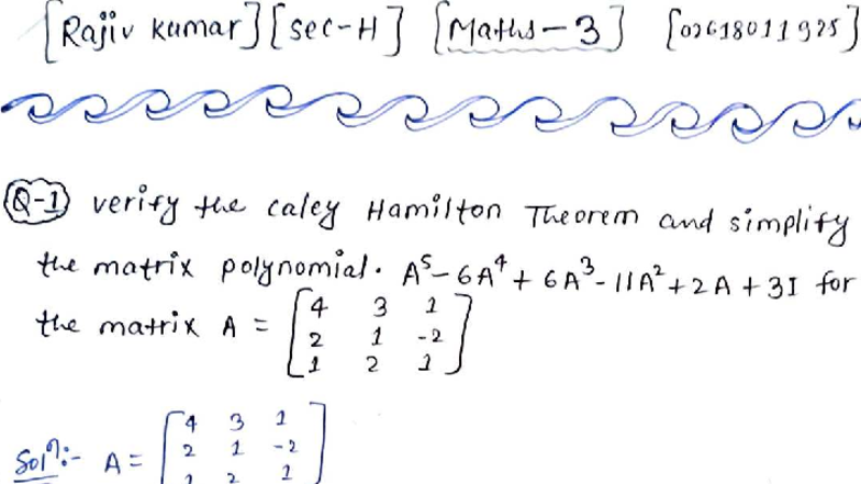 Maths Assignment 3: Exploring the Cayley-Hamilton Theorem and Matrix ...