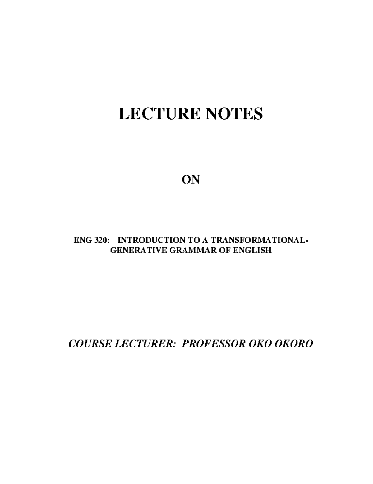 ENG 320: Lecture Notes on Transformational-Generative Grammar - Studocu