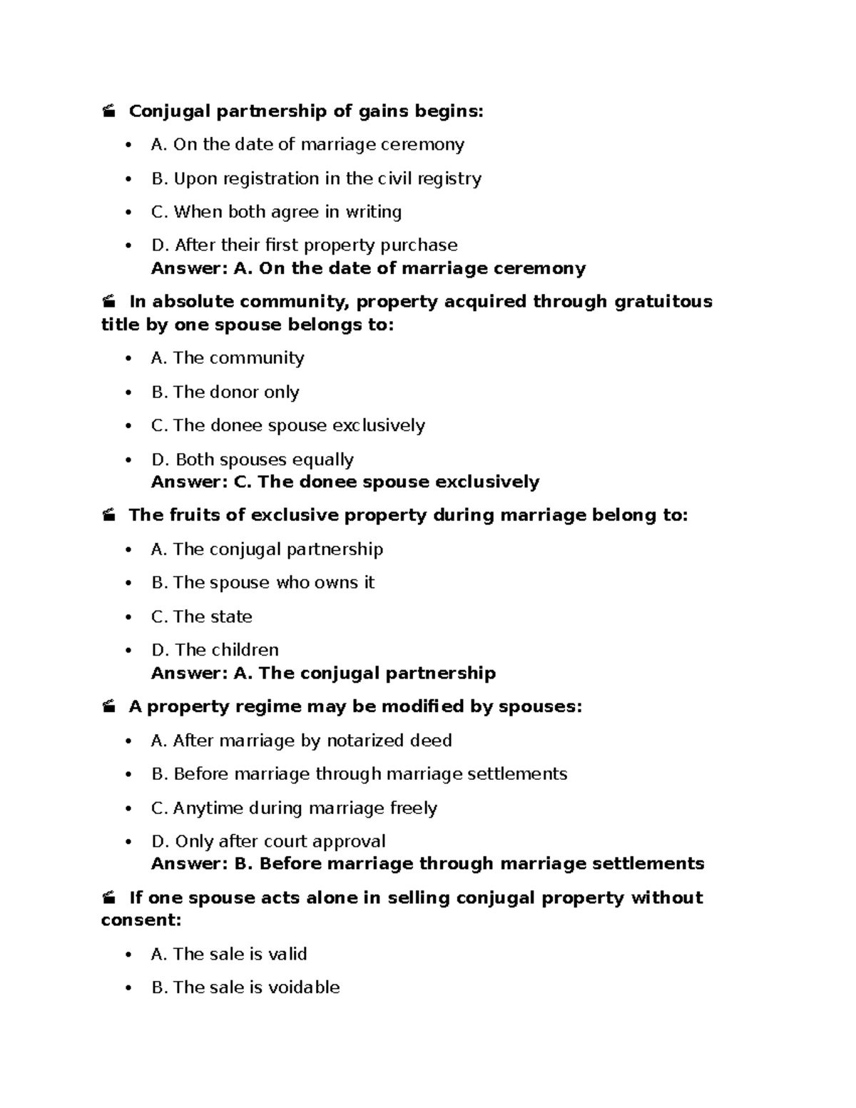 Conjugal Partnership of Gains: Key Concepts and Answers (Law 101) - Studocu