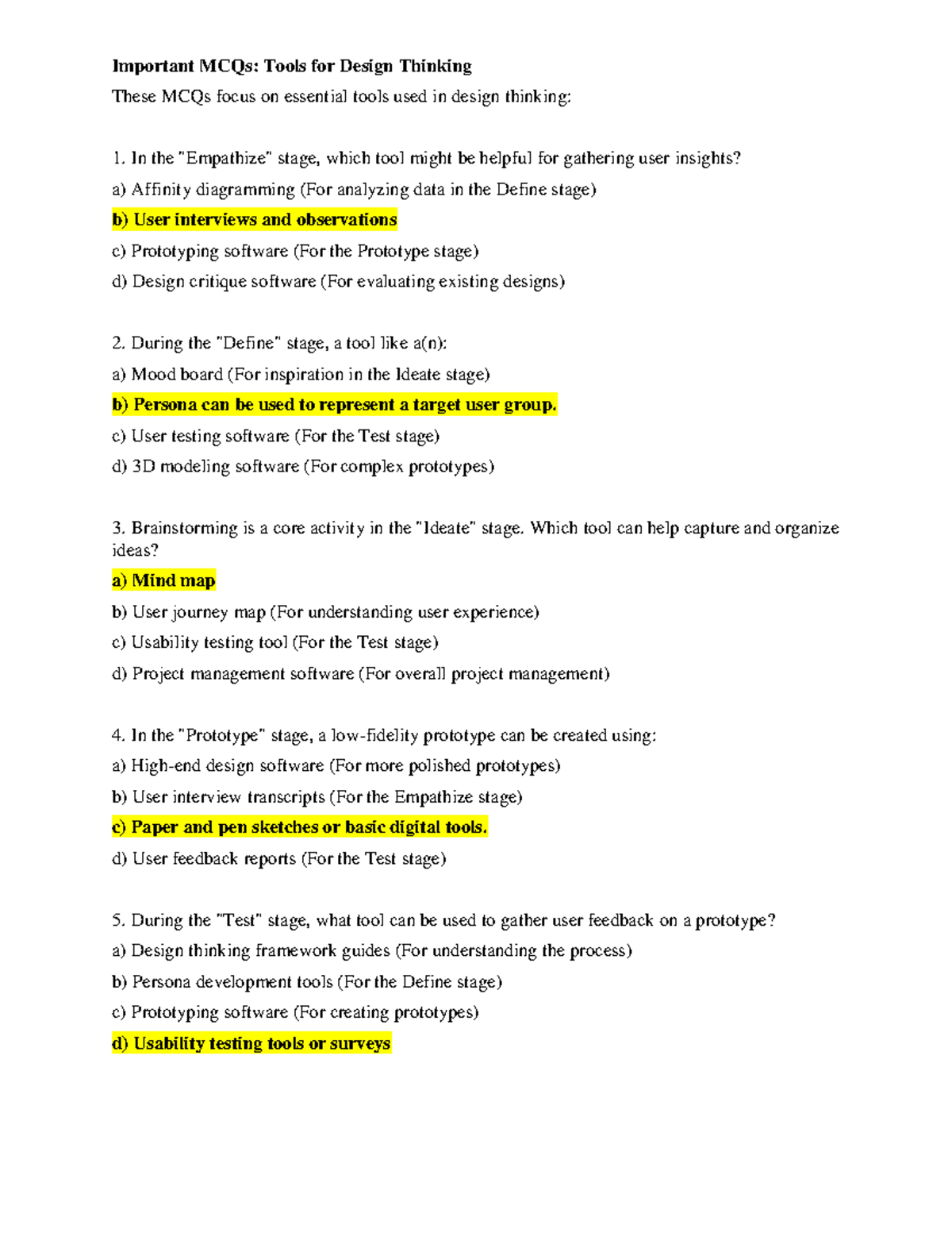 Important MCQs: Design Thinking Tools & Interaction Capture (IDT 02 ...