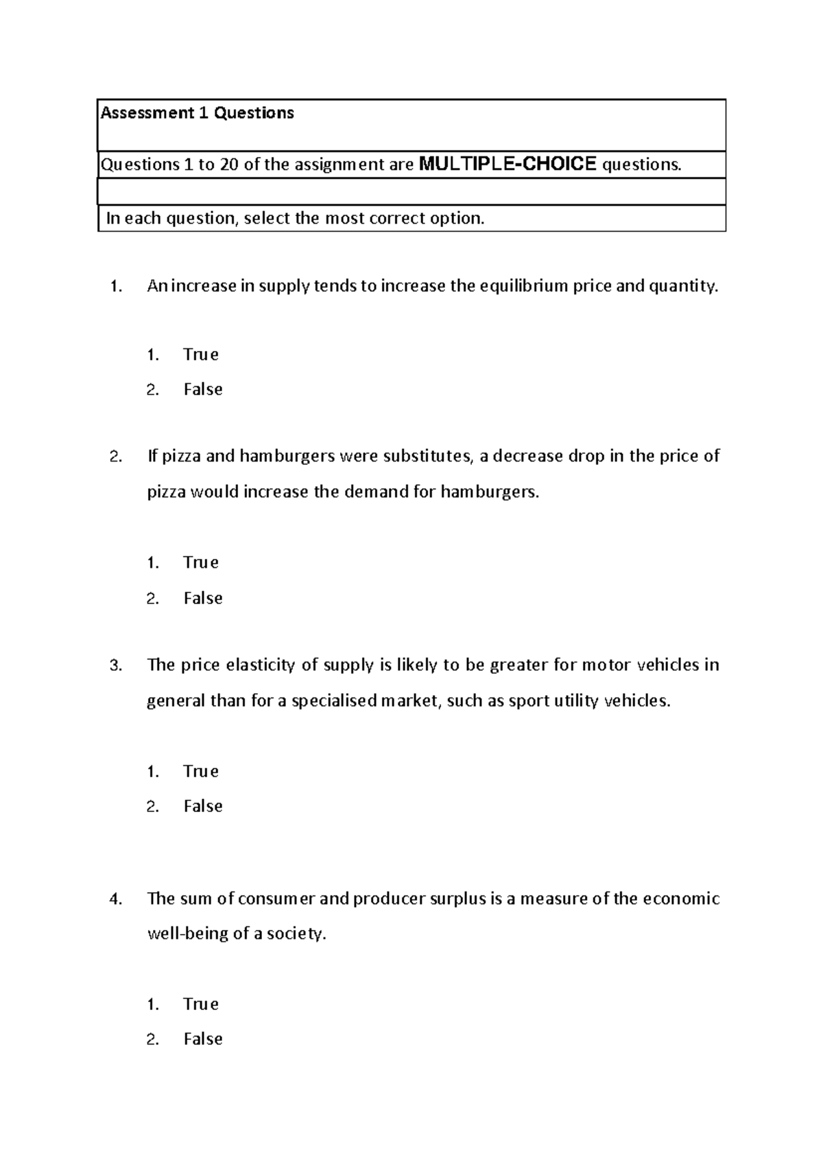 Assessment 1 & 2 Questions: Multiple Choice Questions Overview - Studocu
