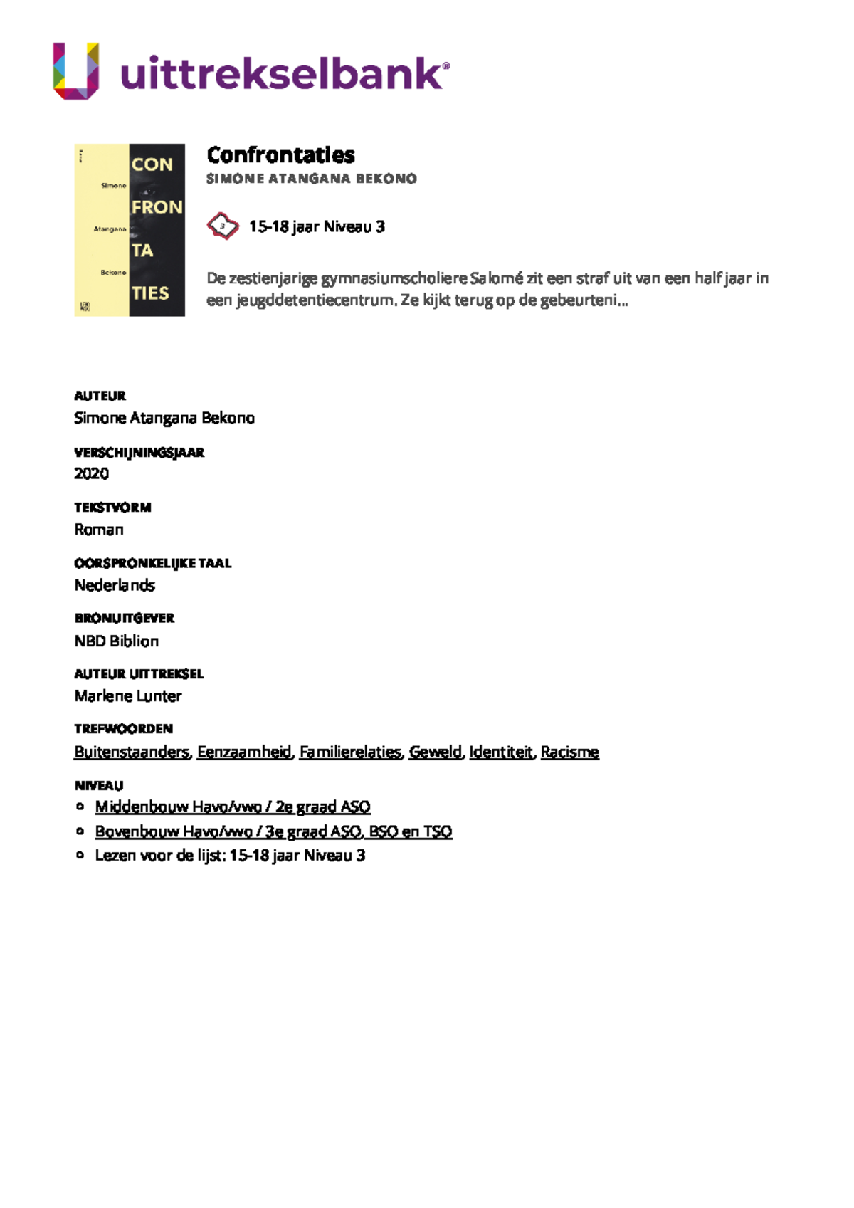 Uittreksel Nederlands Boek: Confrontaties door Simone Atangana Bekono ...