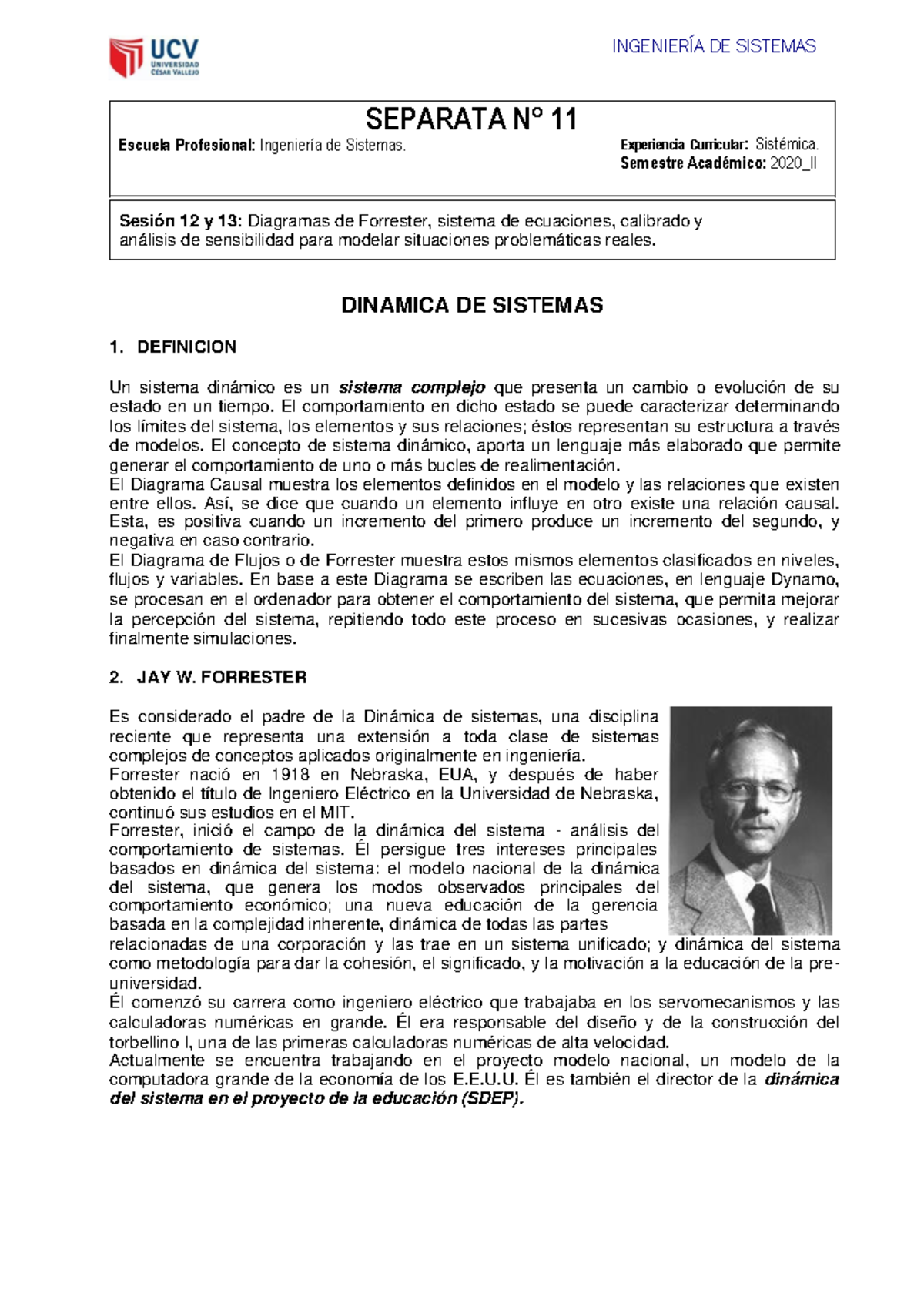 Material Separata 11 Diagrama Forrester - SEPARATA N° 11 Escuela Profesional: Ingeniería de ...