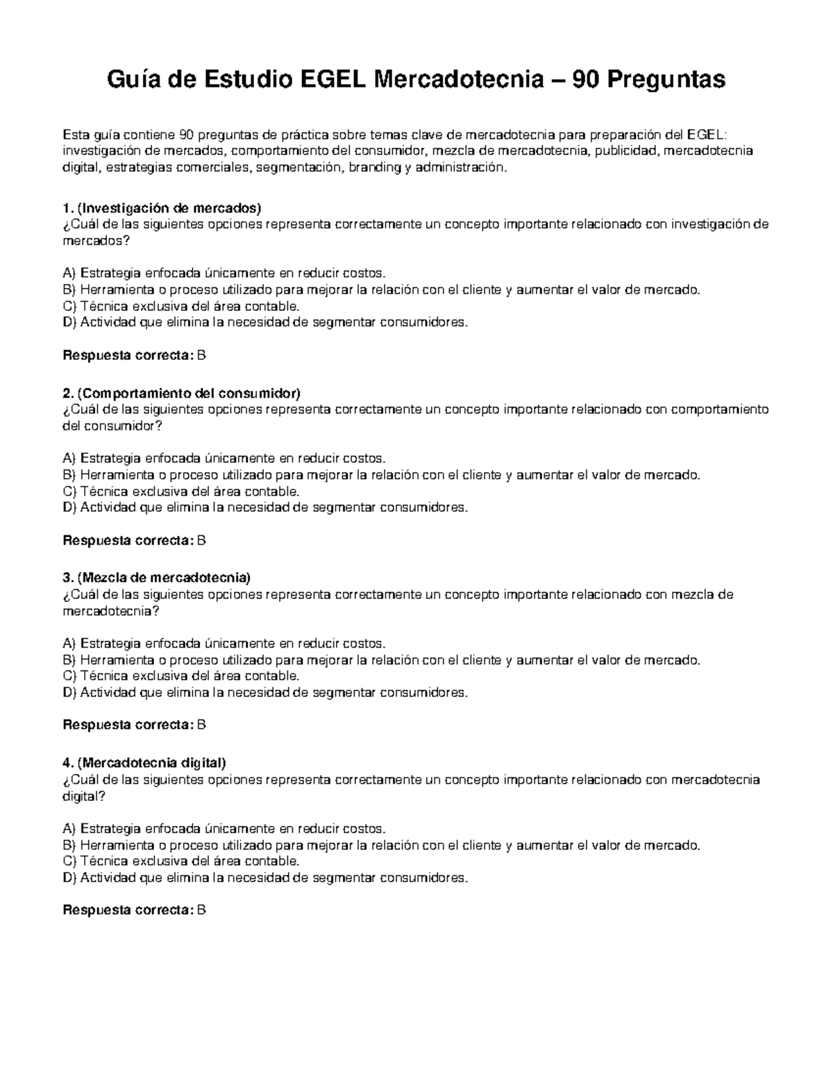 Guía de Estudio EGEL Mercadotecnia: 90 Preguntas Clave - Studocu