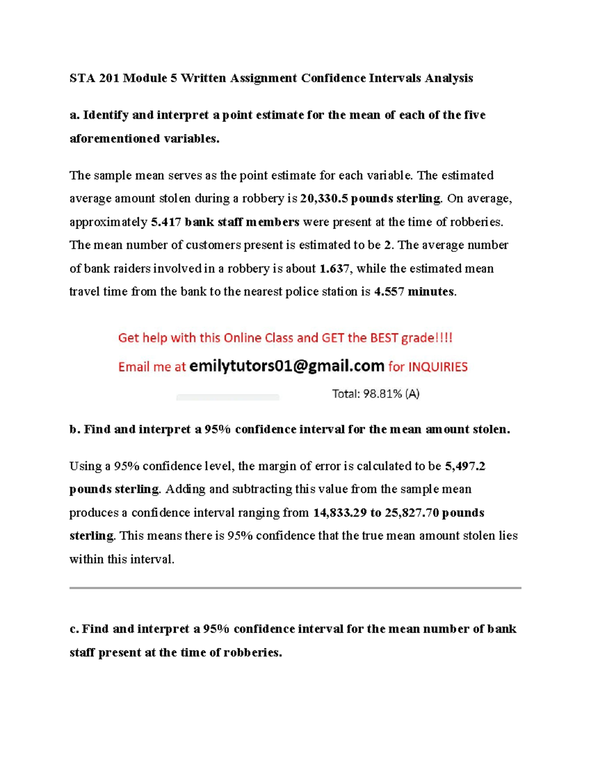 STA 201 Module 5 Written Assignment: Analyzing Confidence Intervals ...