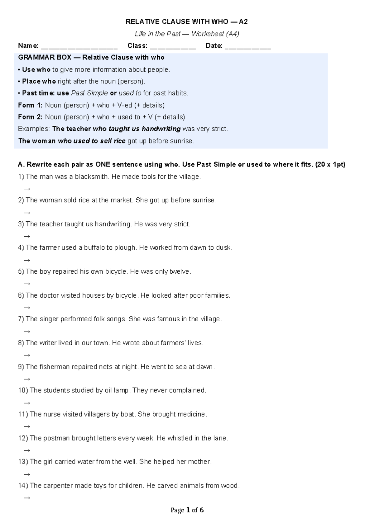 Relative Clauses with Who, Whom, and Whose A2 Life in the Past ...