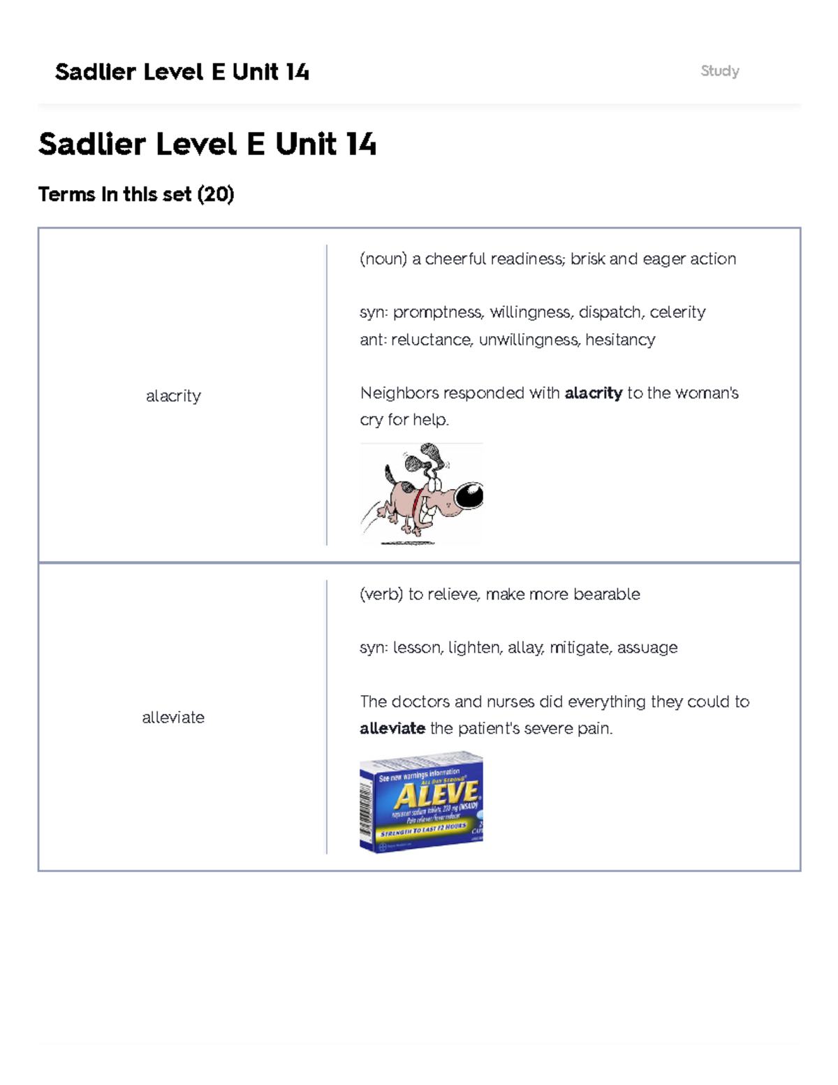 Sadlier Level E Unit 14 Flashcards: Vocabulary Study Guide - Studocu