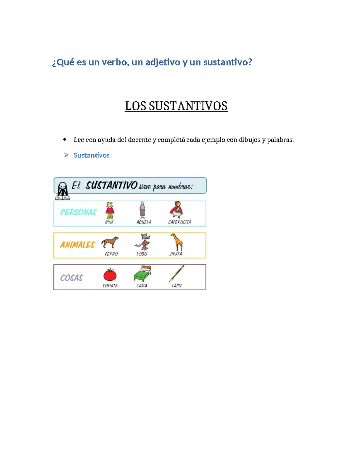 Clasificación de Palabras: Sustantivos, Adjetivos y Verbos - Studocu